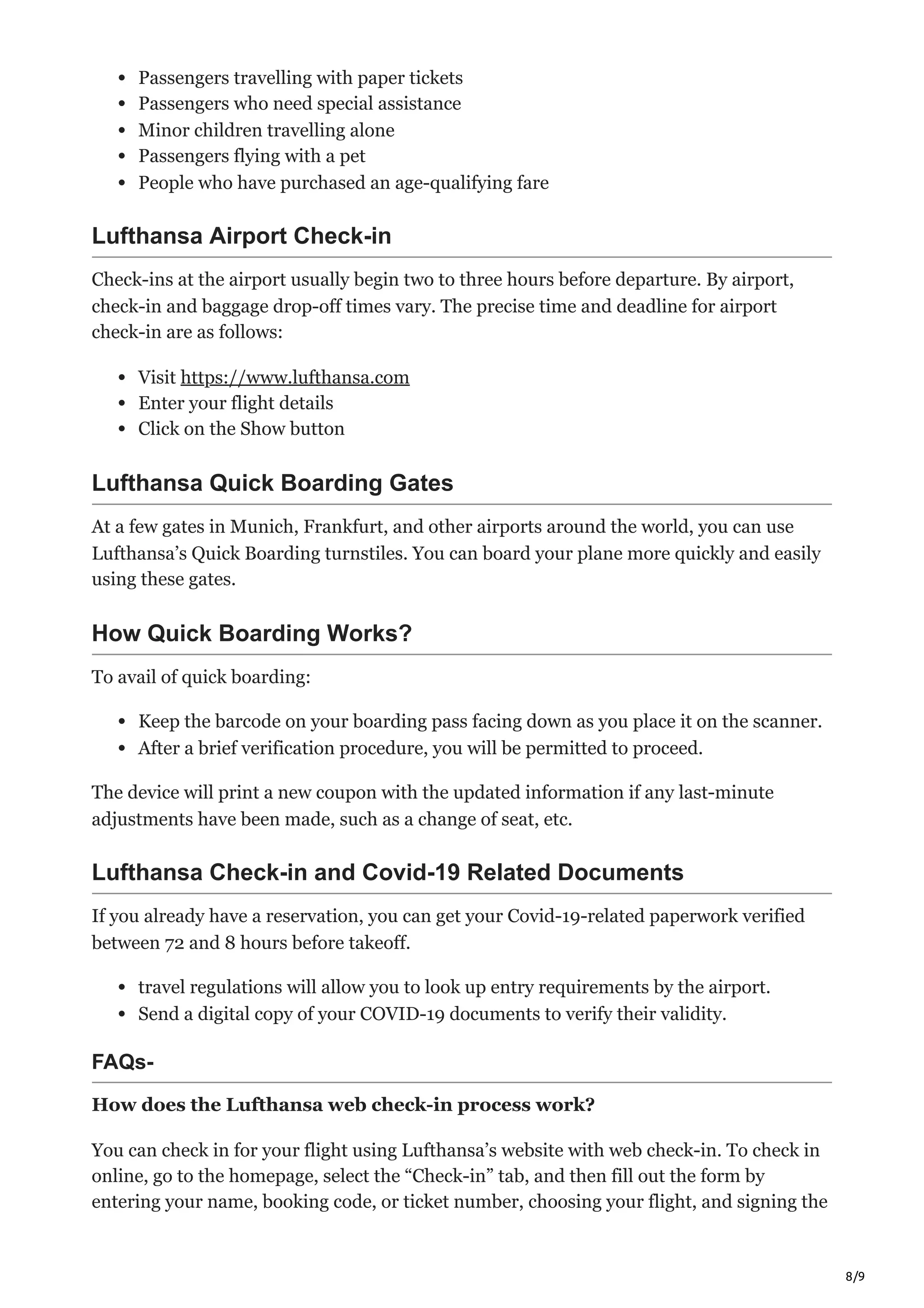 Lufthansa Airlines Check-in Process | PDF