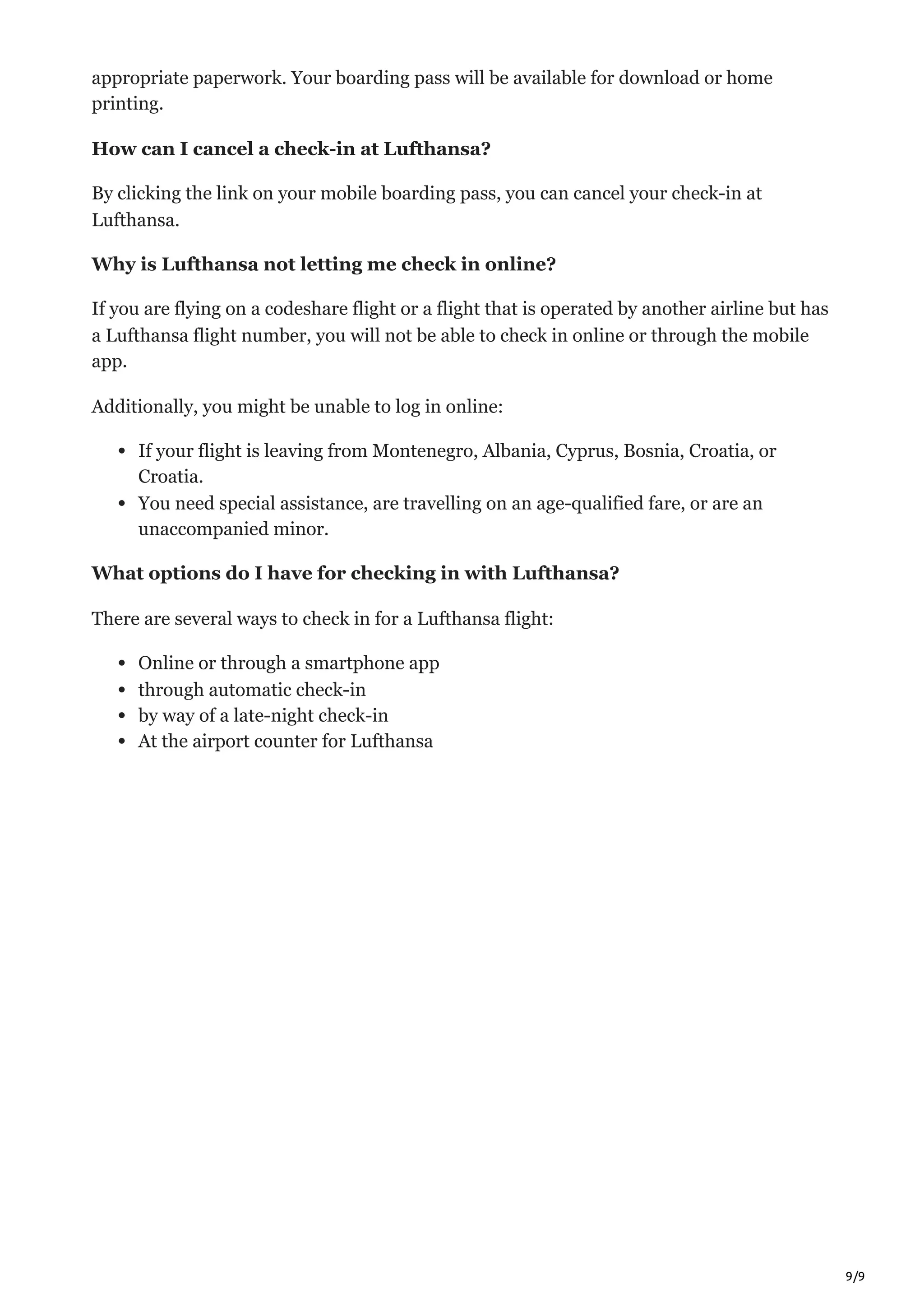 Lufthansa Airlines Check-in Process | PDF
