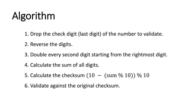 Luhn S Algorithm To Validate Egyptian Id Numbers Ppt