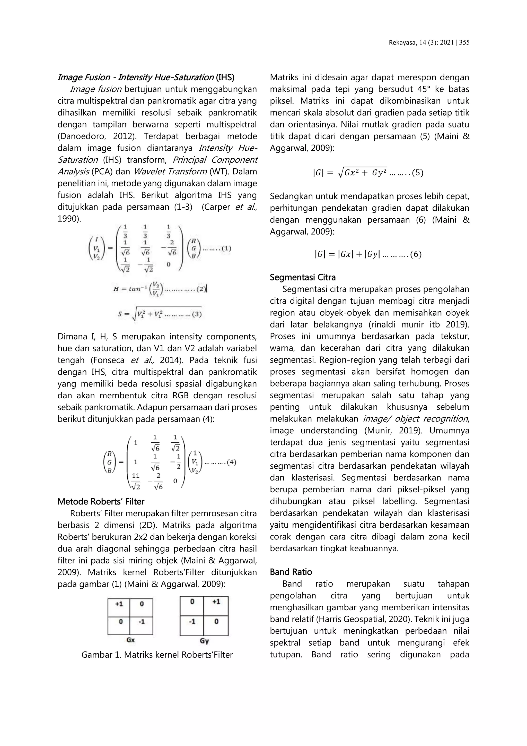 Perbandingan Metode Roberts’ Filter, Segmentasi dan Band Ratio Pada ...