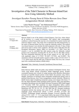 Investigation of the Tidal Character in Bawean Island East Java Using ...