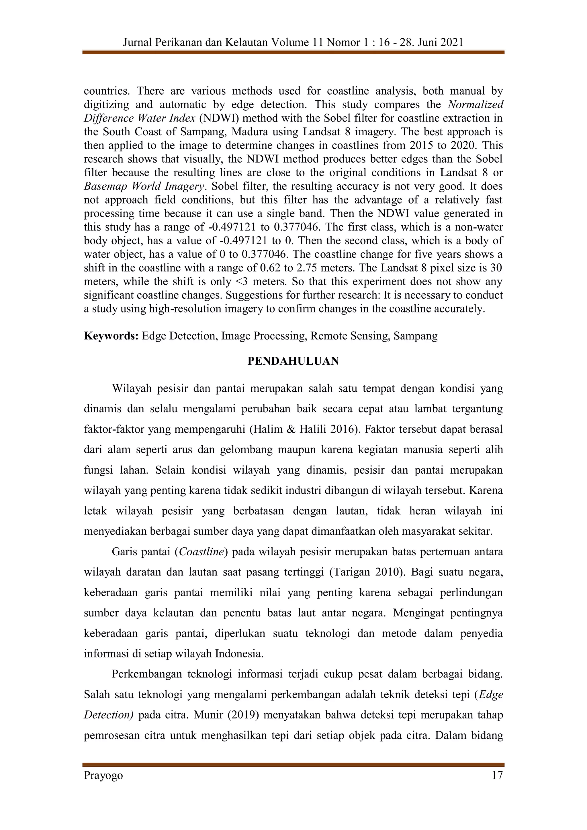 Comparison of Normalized Difference Water Index (NDWI) and Sobel Filter ...