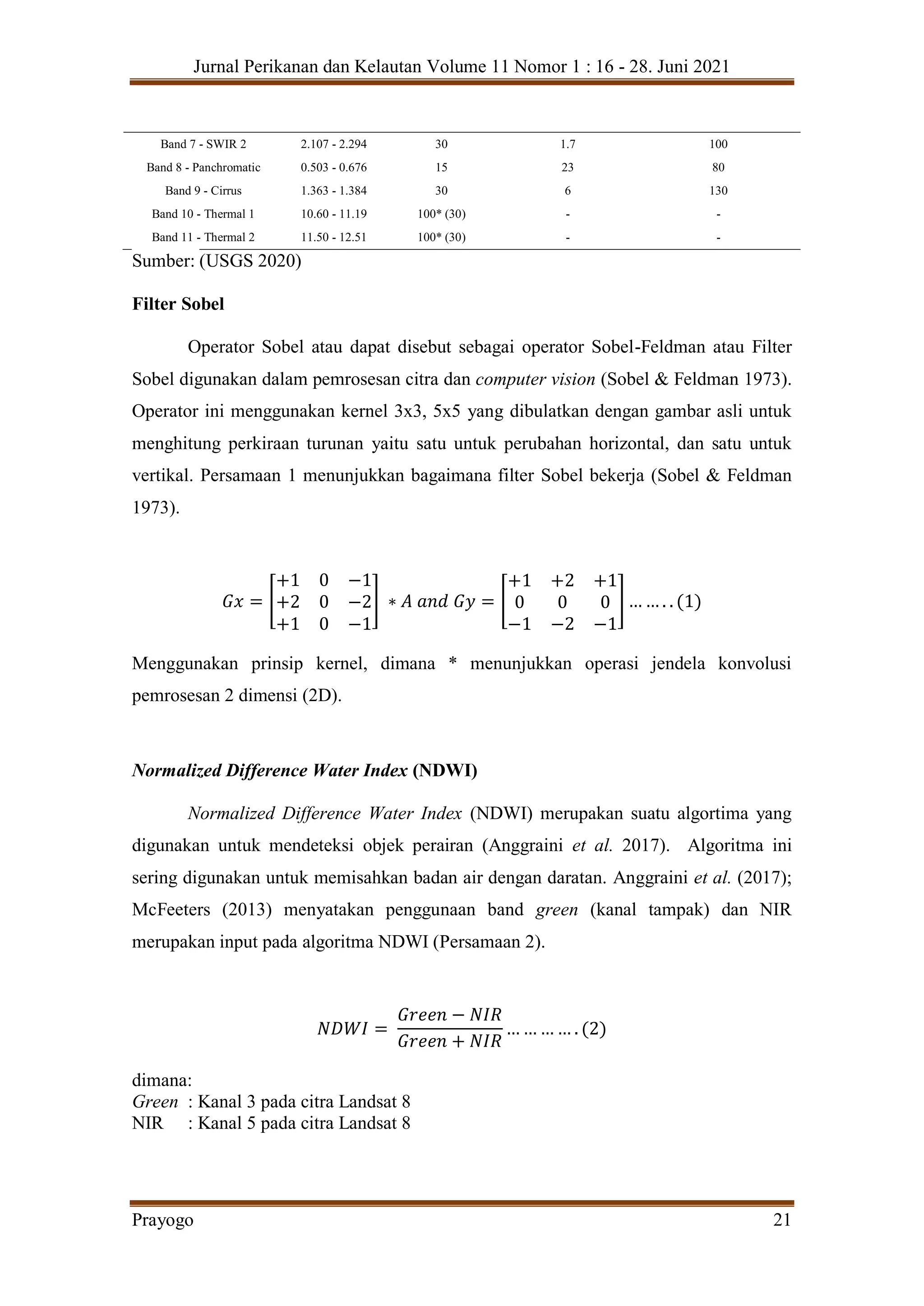 Comparison of Normalized Difference Water Index (NDWI) and Sobel Filter ...