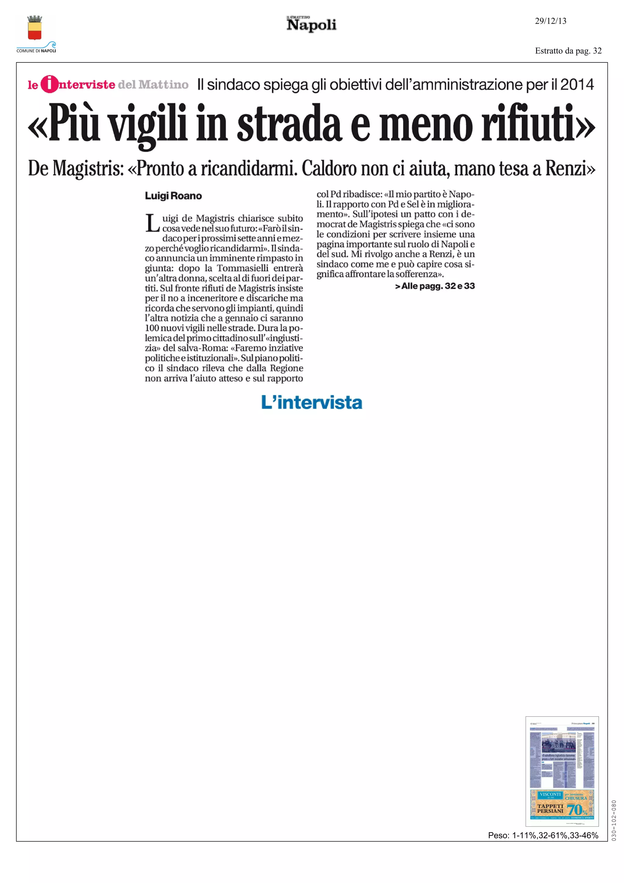 Intervista a Luigi De Magistris - «Più vigili in strada e meno rifiuti» | PDF