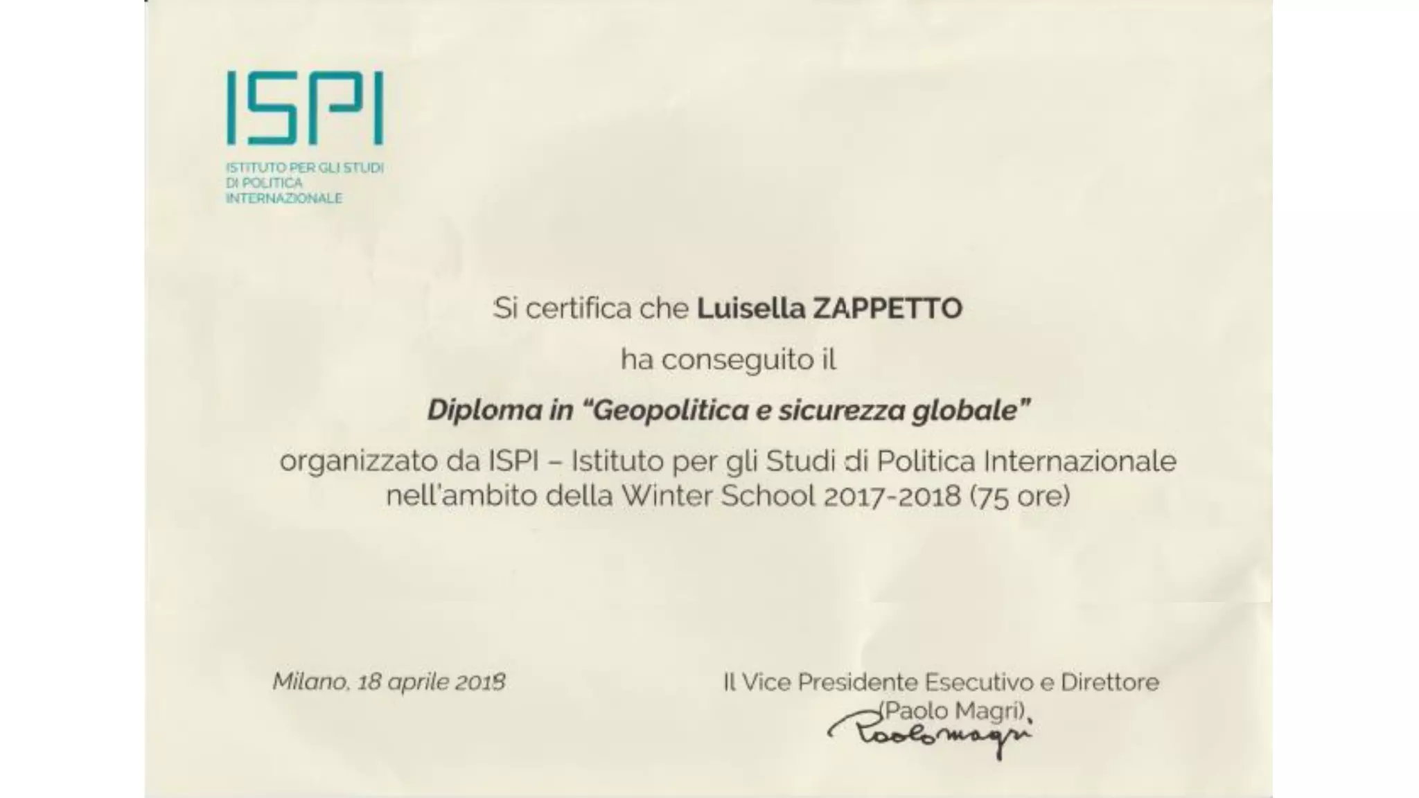Luisella zappetto diploma ispi geopolitica e sicurezza globale | PDF