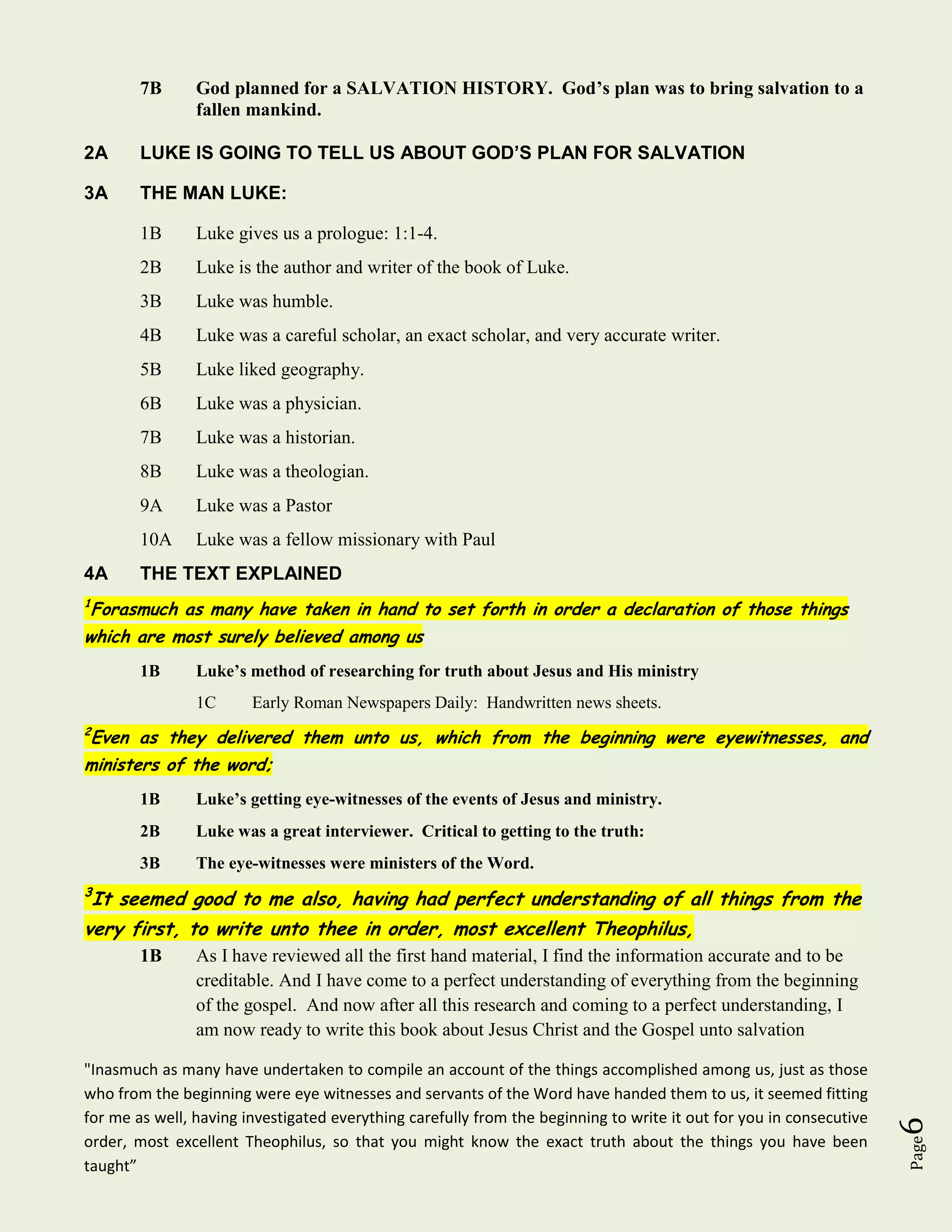 Luke 1 1 4 #42 1 outline 02 19 12 | DOCX | Christianity | Religion ...