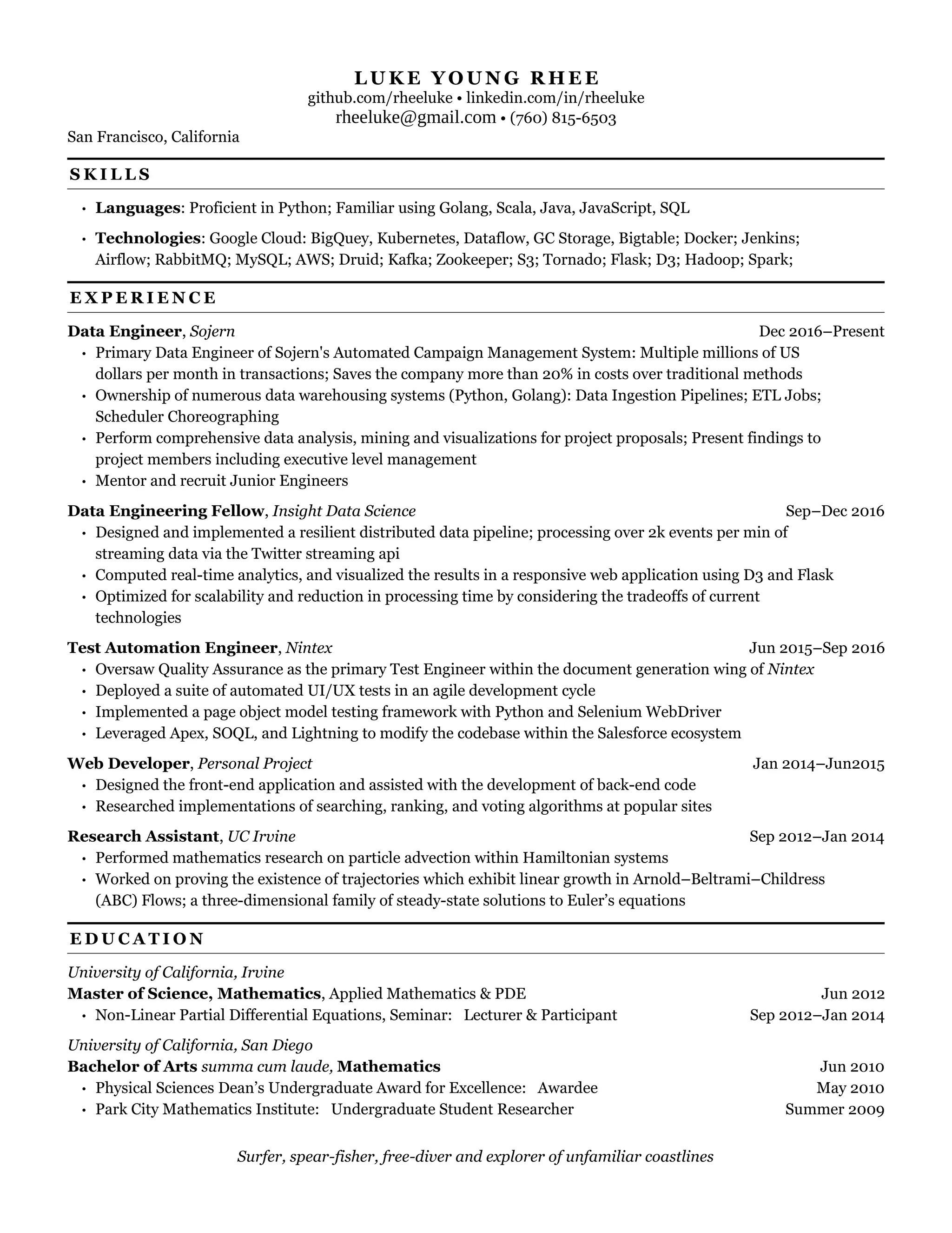 Luke Young Rhee Resume | PDF