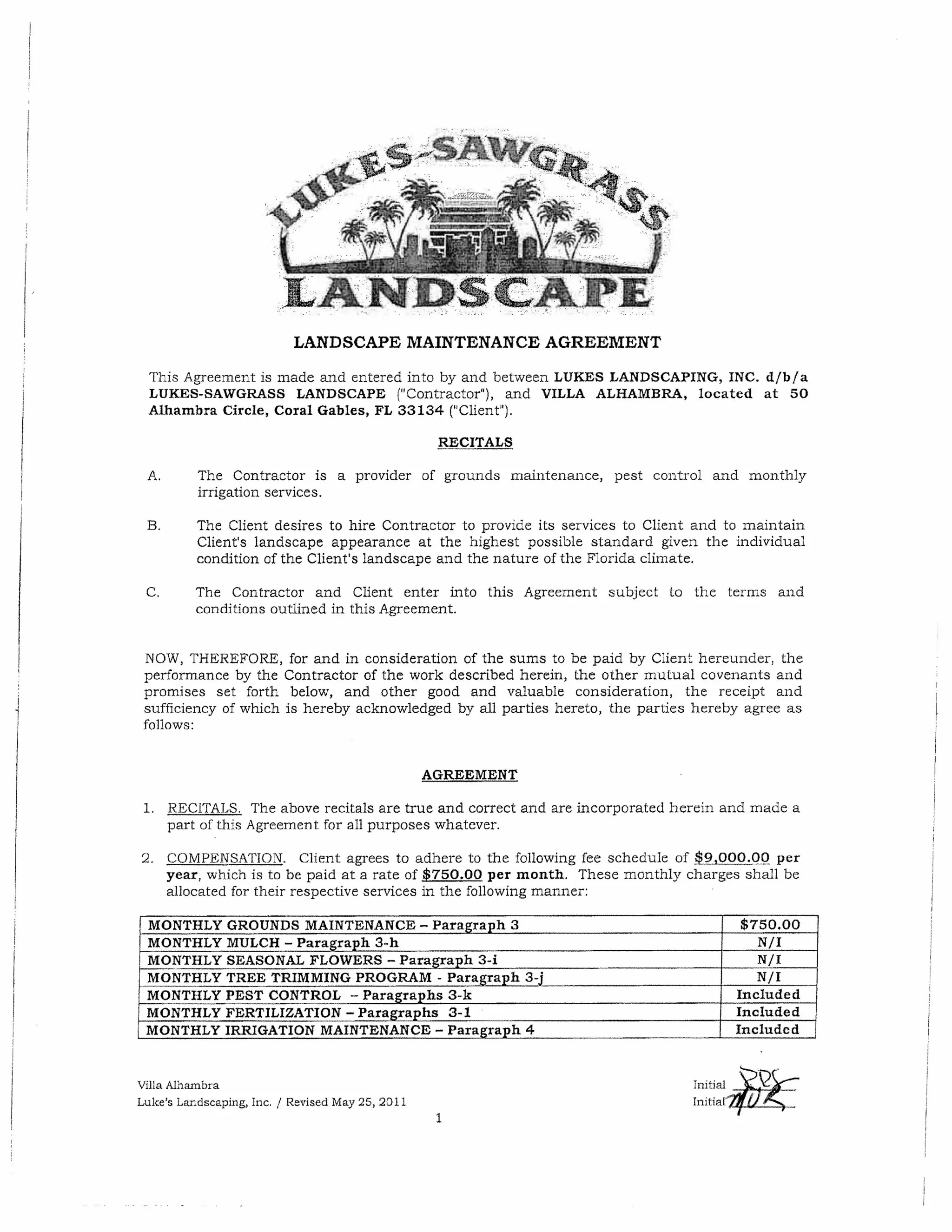 Lukes Sawgrass Landscaping Maintenance Contract - Villa Alhambra | PDF