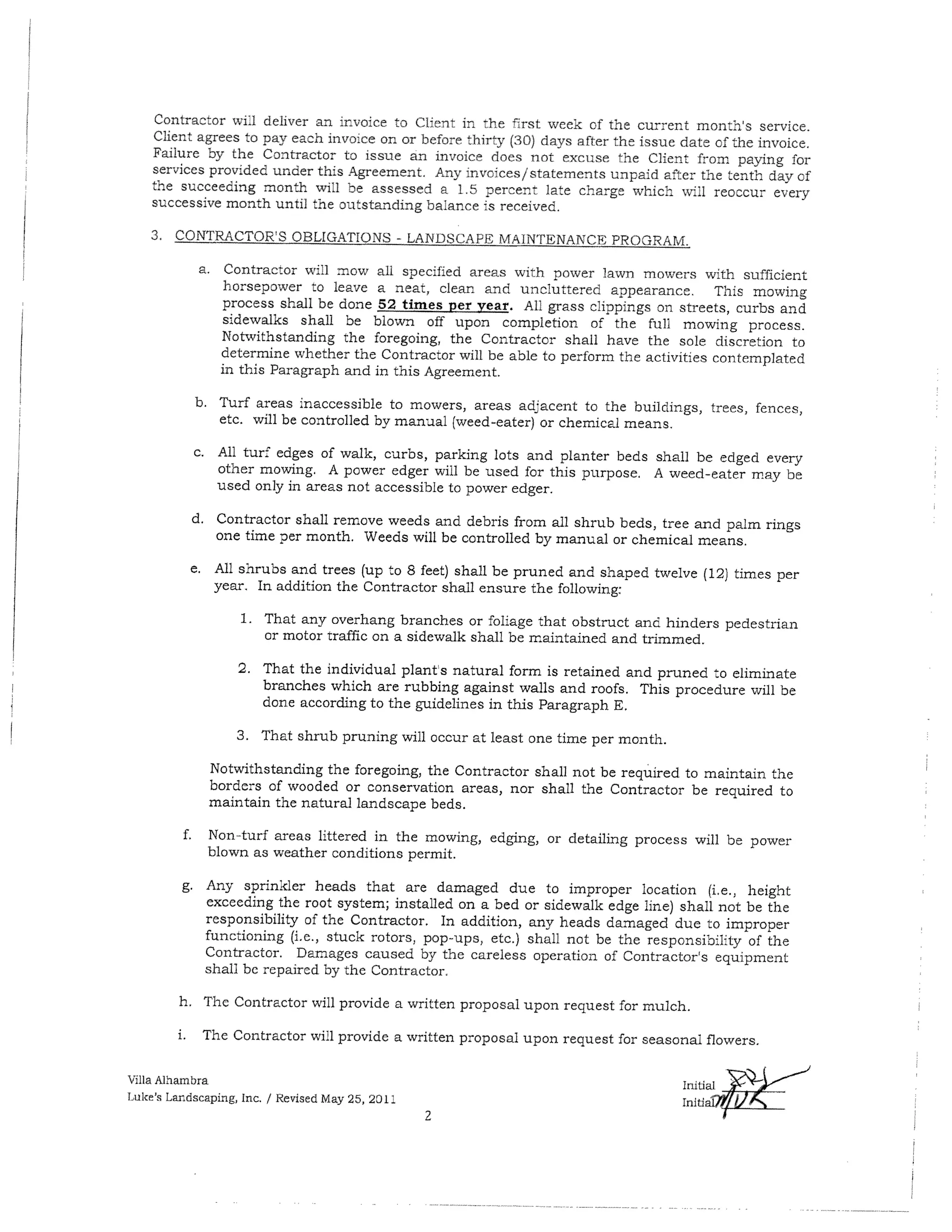 Lukes Sawgrass Landscaping Maintenance Contract - Villa Alhambra | PDF