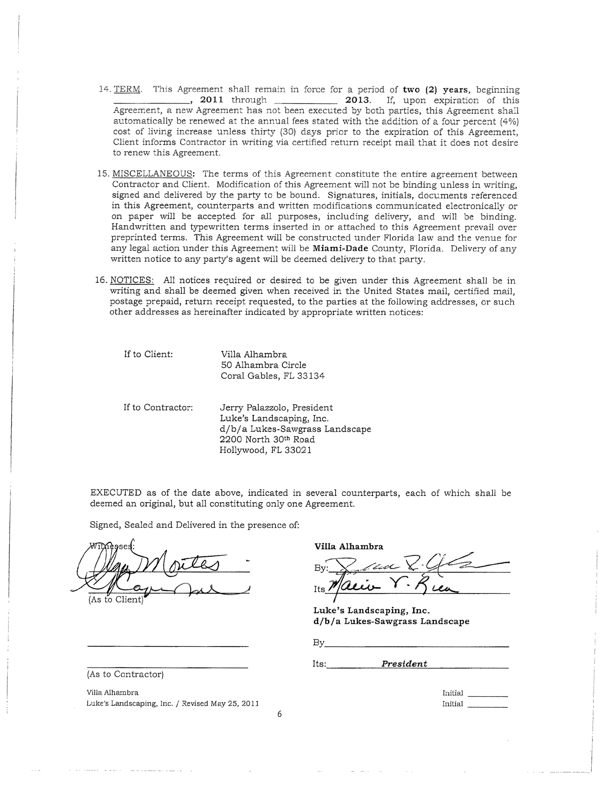 Lukes Sawgrass Landscaping Maintenance Contract - Villa Alhambra | PDF