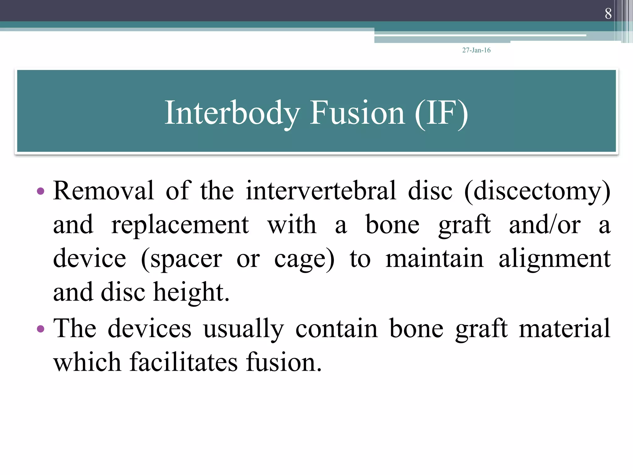 Lumbar interbody fusion indications techniques and complications | PPTX