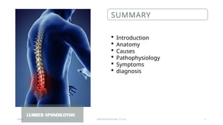 LUMBAR SPONDYLOSIS PARIMAL FINAL.pptx jsjshsh | PPTX | Death, Injury ...