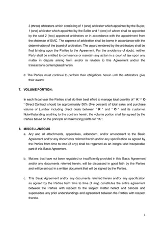 Lumber Sales and Purchase Basic Agreement (Purchase this doc, Text ...
