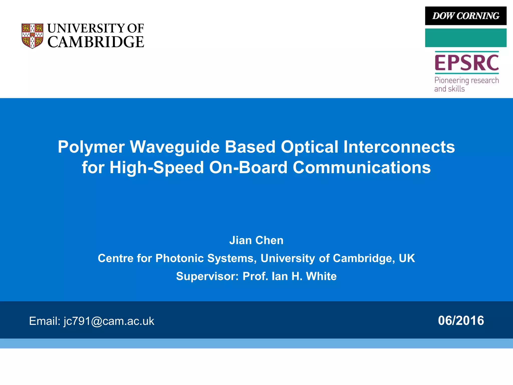 Polymer Waveguide Based Optical Interconnects for High-Speed On-Board Communications | PDF