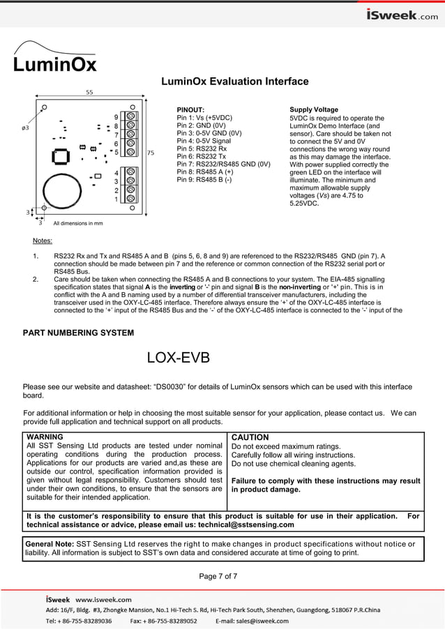 Lumin ox optical oxygen sensor evaluation interface board lox-evb | PDF
