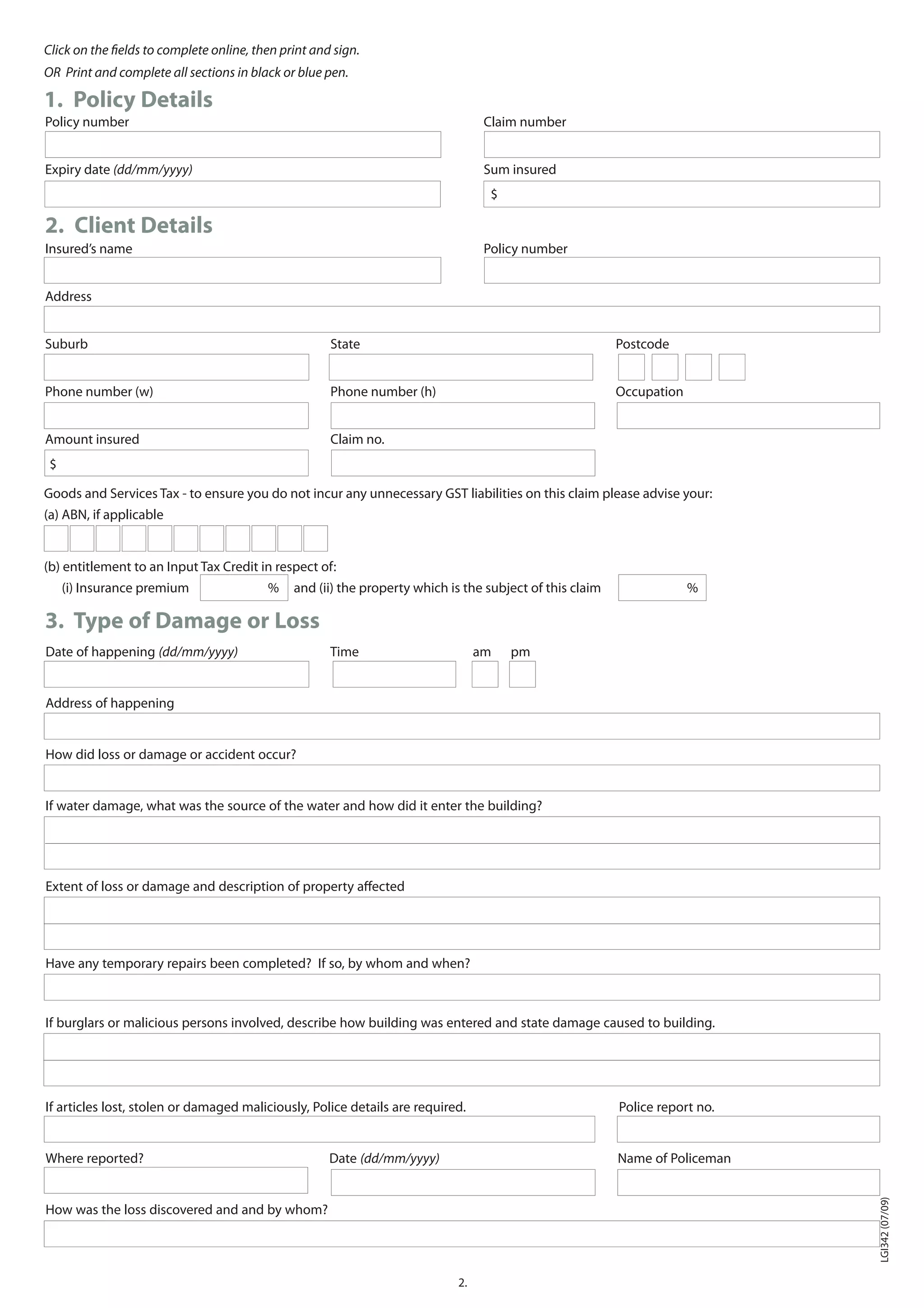 Lumley General Claim Form | PDF