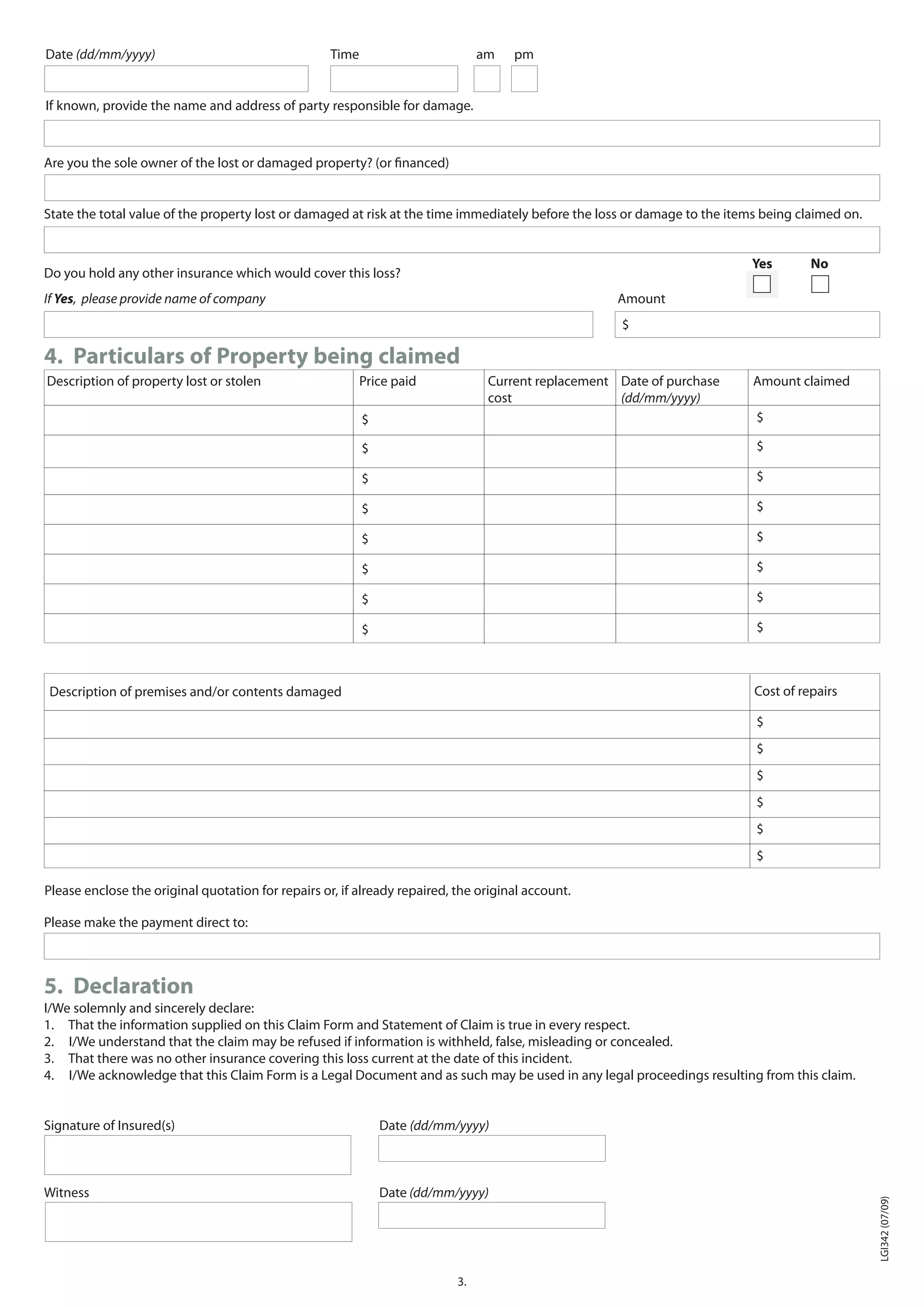 Lumley General Claim Form | PDF