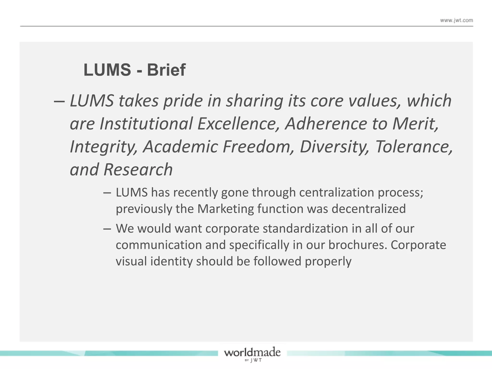 LUMS Strategy & Brand Communication | PPTX