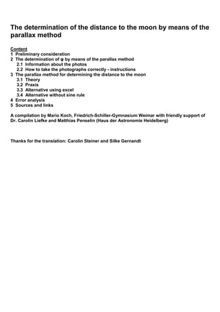 The determination of the distance to the moon by means of the parallax method | PDF