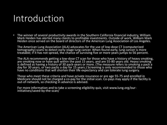 Low-Dose CT Scan for Lung Cancer | PPT