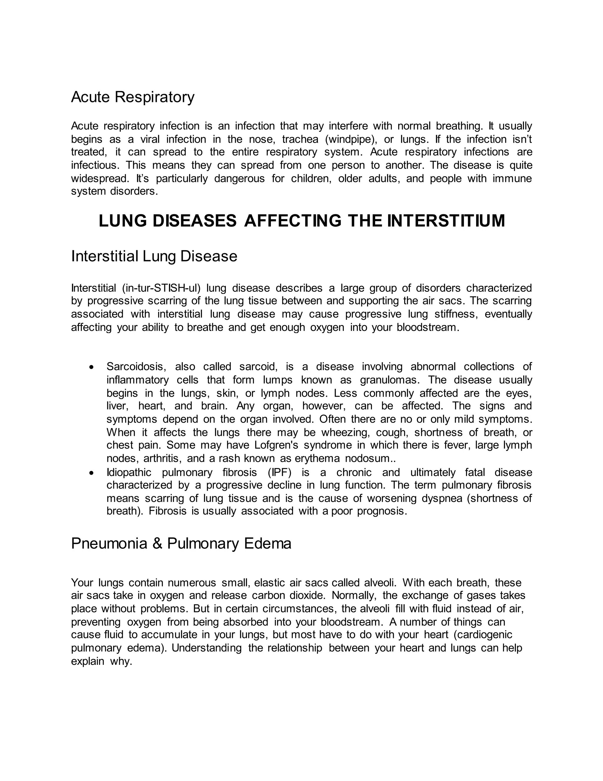 Lung Diseases | DOCX | Lung and Respiratory Health | Diseases and ...