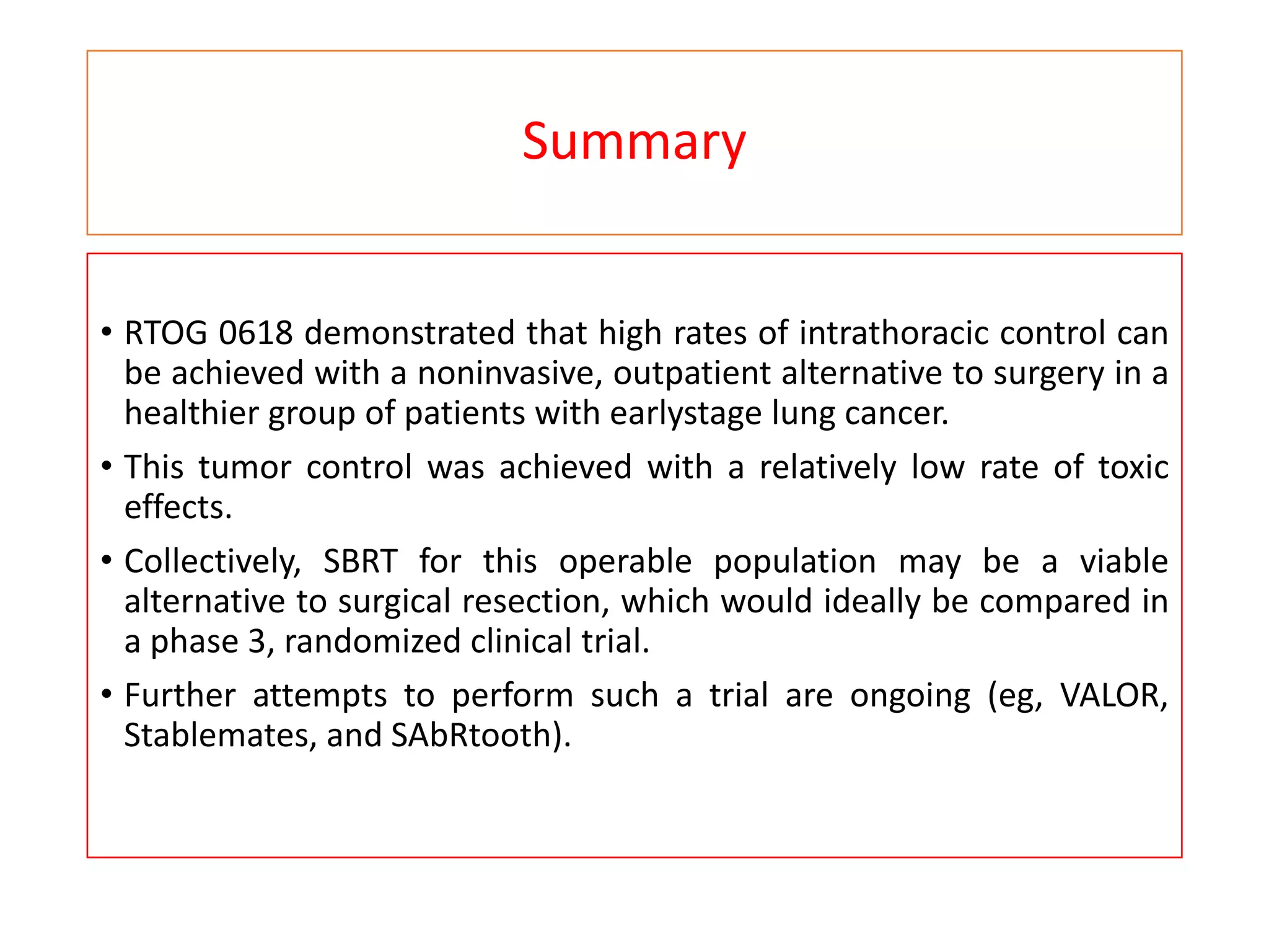 LUNG SBRT A LITERATURE REVIEW | PPTX