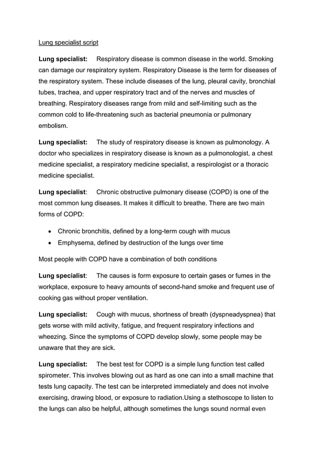 Lung specialist script | DOCX | Lung and Respiratory Health | Diseases ...