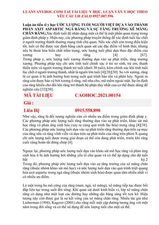 Luận án tiến sĩ y học ƯỚC LƯỢNG TUỔI NGƯỜI VIỆT DỰA VÀO THÀNH PHẦN AXIT ASPARTIC NGÀ RĂNG VÀ SỰ ...