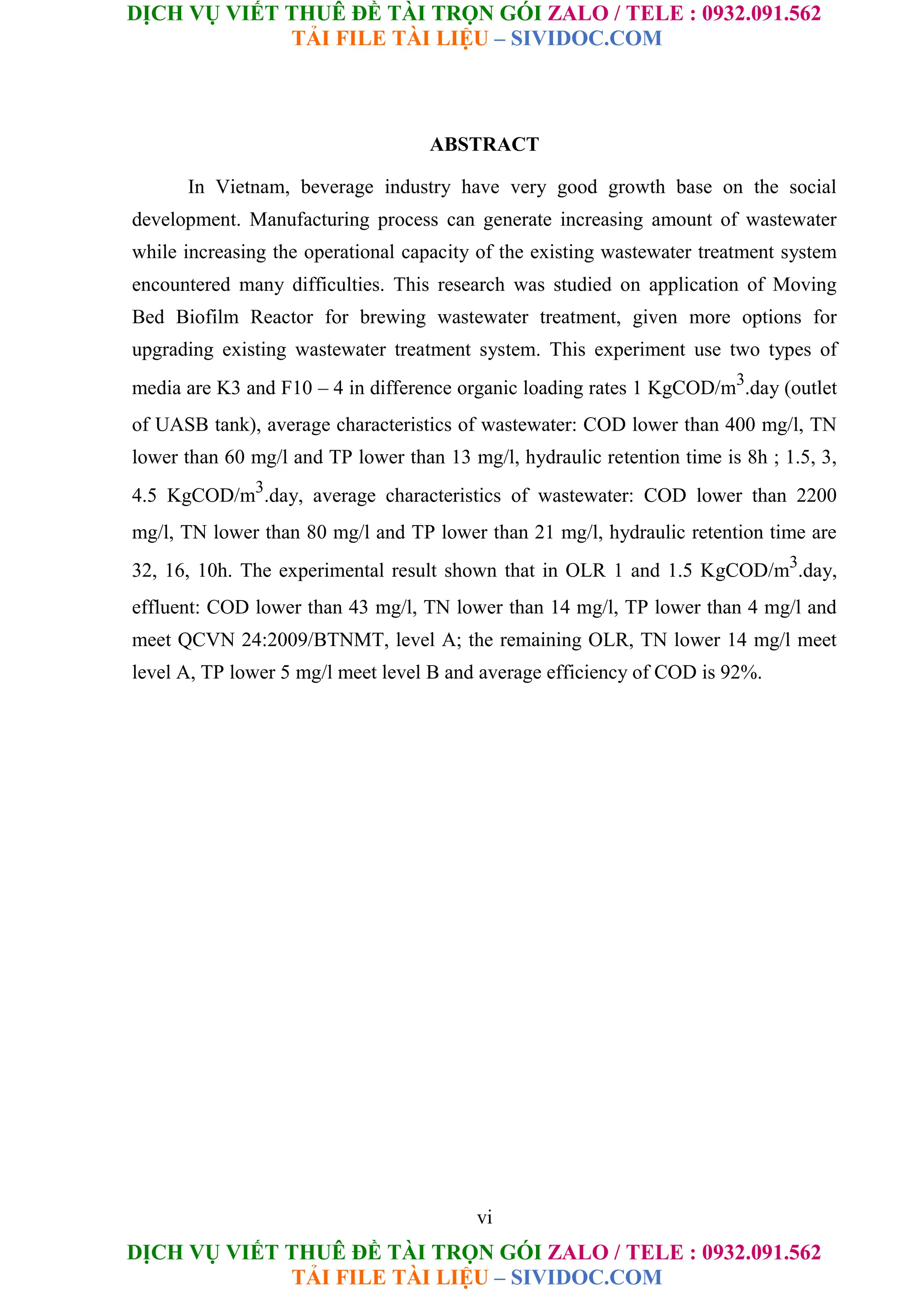 LUẬN VĂN - Nghiên cứu ứng dụng công nghệ MBBR (moving bed biofilm reactor) để xử lý nước thải ...