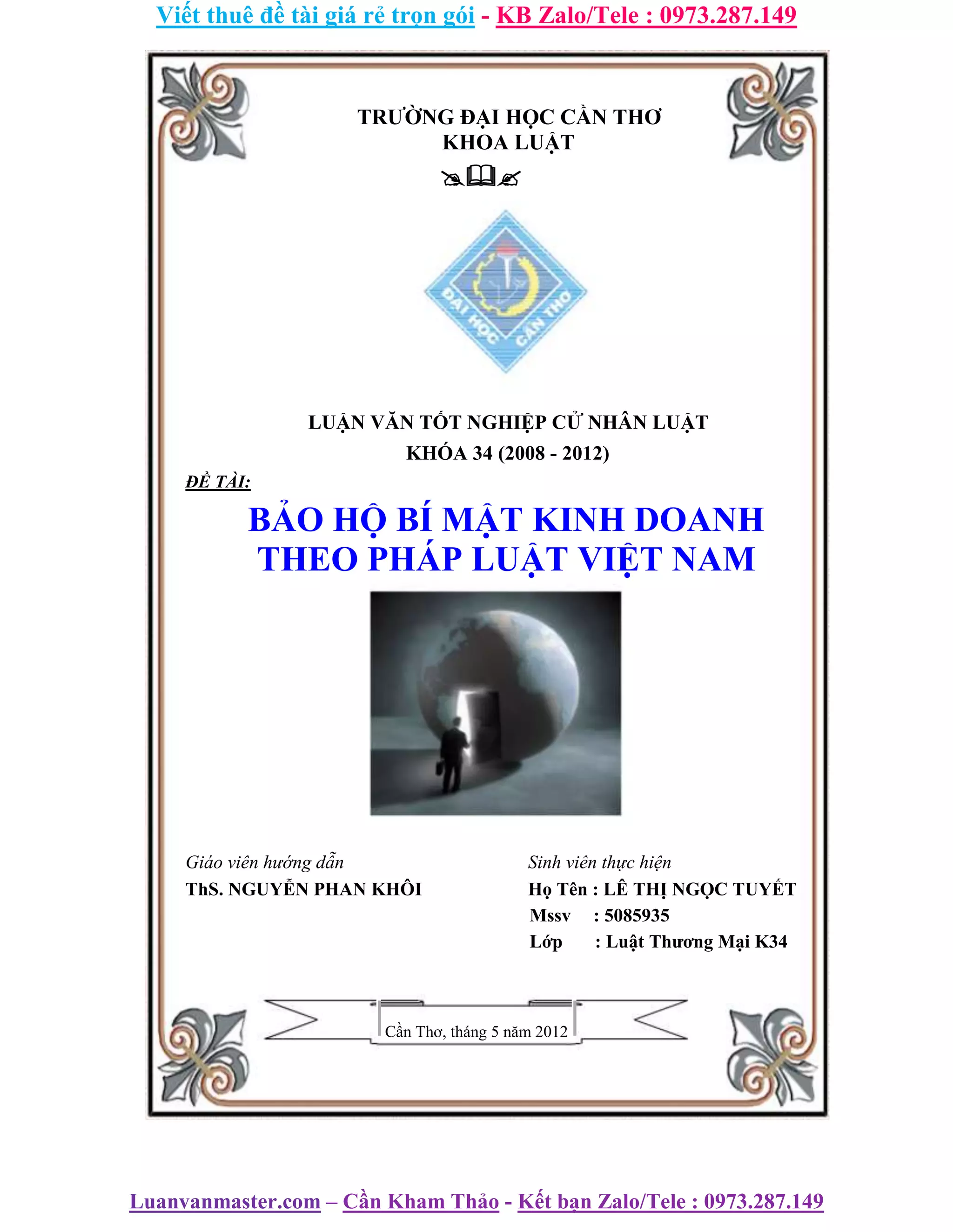 Luận Văn Bảo Hộ Bí Mật Kinh Doanh Theo Pháp Luật Việt Nam.doc