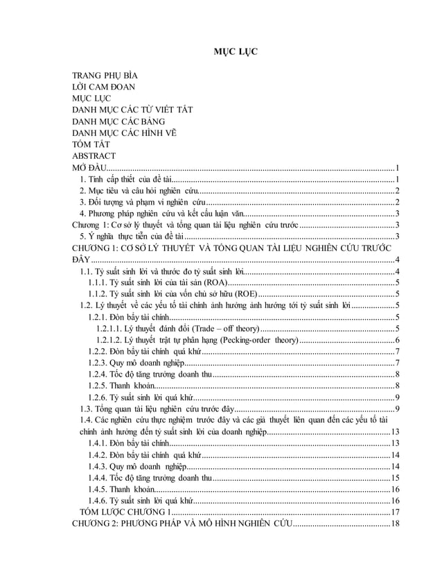 Luận Văn Các Yếu Tố Ảnh Hưởng Đến Tỷ Suất Sinh Lời Của Các Doanh Nghiệp Niêm Yết | DOCX