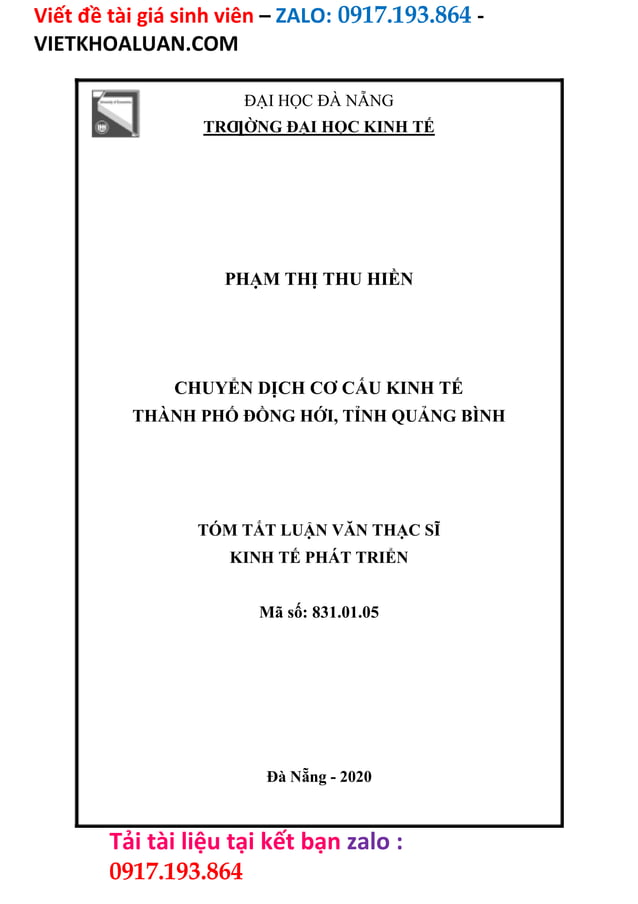 Luận Văn Chuyển dịch cơ cấu kinh tế Thành phố Đồng Hới, tỉnh Quảng Bình.doc