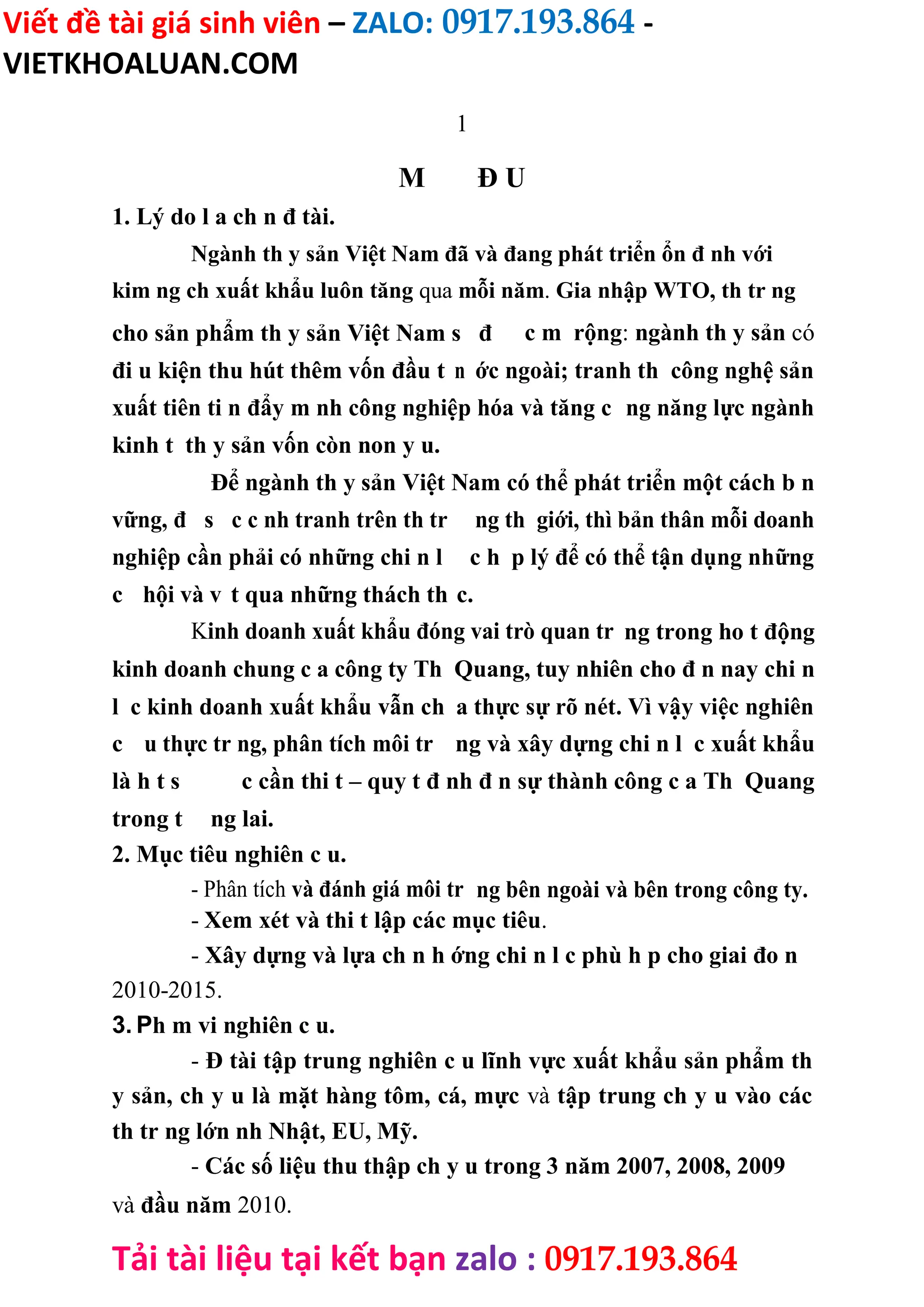 Luận Văn Hoạch định chiến lược xuất khẩu thuỷ sản của công ty chế biến và xuất khẩu thuỷ sản Thọ ...