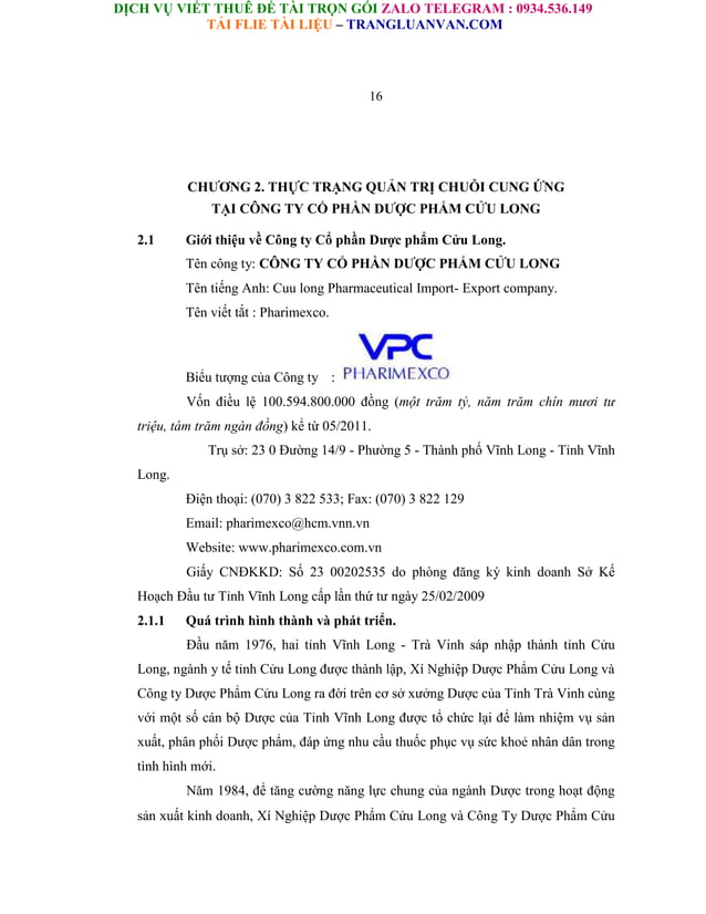 Luận Văn Hoàn Thiện Quản Trị Chuỗi Cung Ứng Tại Công Ty Cổ Phần Dược Phẩm Cửu Long. | DOC