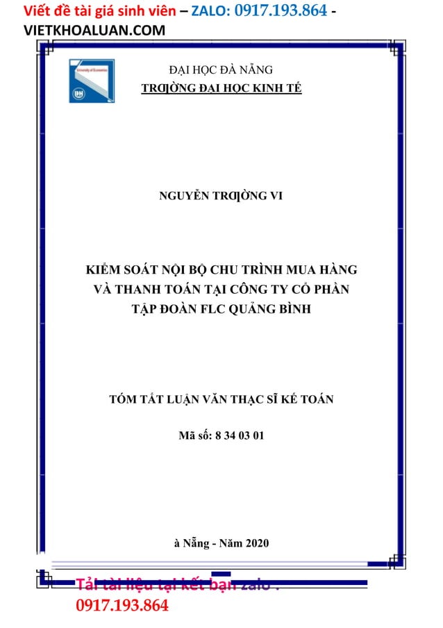 Luận Văn Kiểm soát nội bộ chu trình mua hàng và thanh toán tại Công ty ...