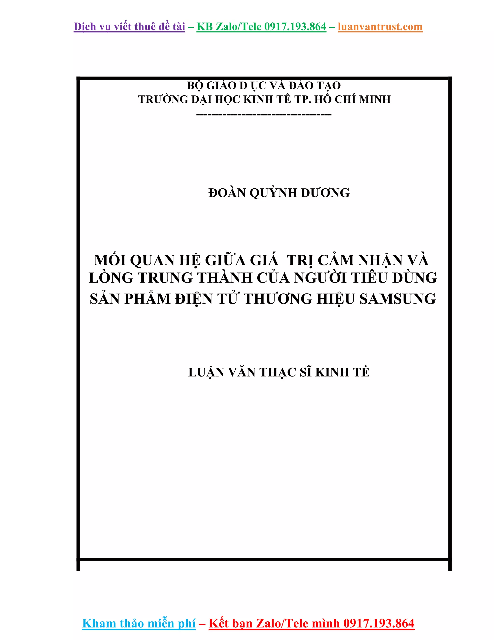 Luận Văn Mối Quan Hệ Giữa Giá Trị Cảm Nhận Và Lòng Trung Thành Của Người Tiêu Dùng.doc