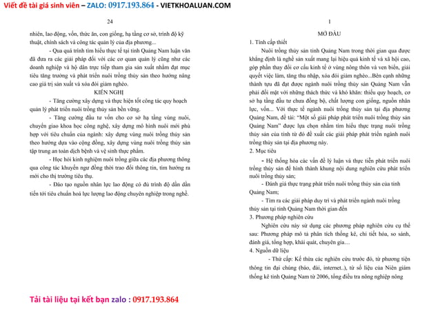 Luận Văn Một số giải pháp phát triển nuôi trồng thuỷ sản Tỉnh Quảng Nam.doc