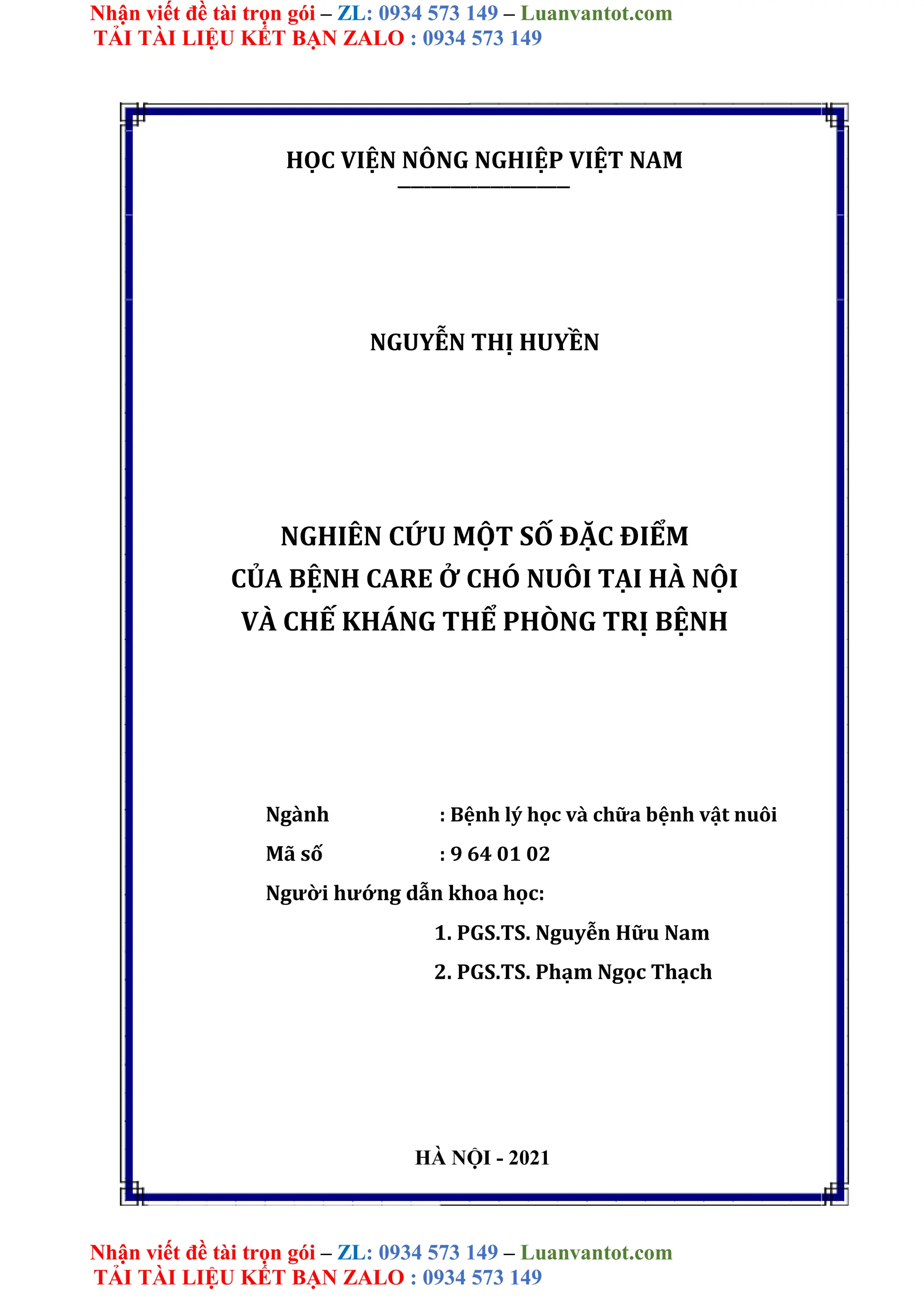 Luận Văn Nghiên Cứu Một Số Đặc Điểm Của Bệnh Care Ở Chó Nuôi Tại Hà Nội Và Chế Kháng Thể Phòng ...