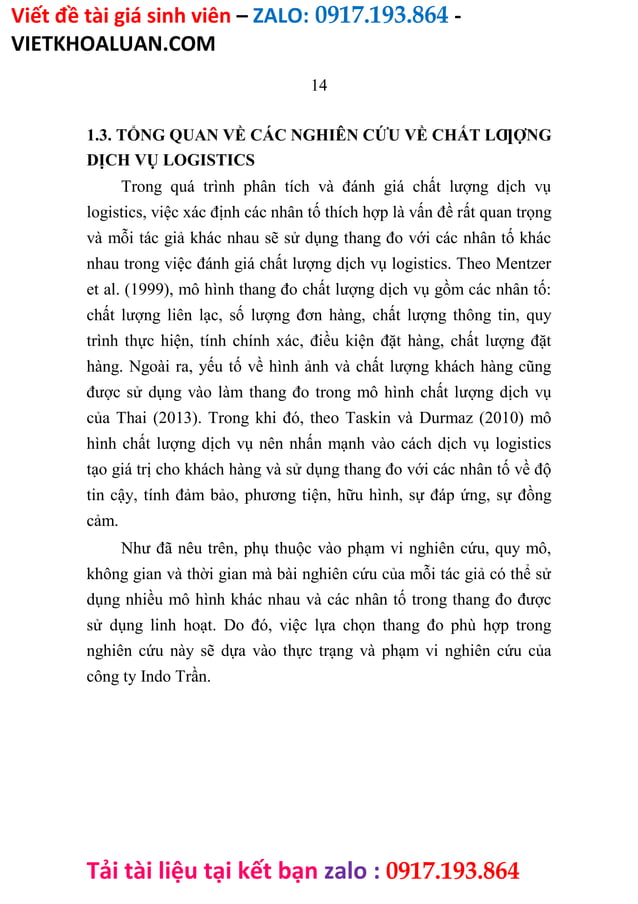Luận Văn Đánh giá chất lượng dịch vụ logistics tại Công ty giao nhận và vận chuyển Indo Trần.doc