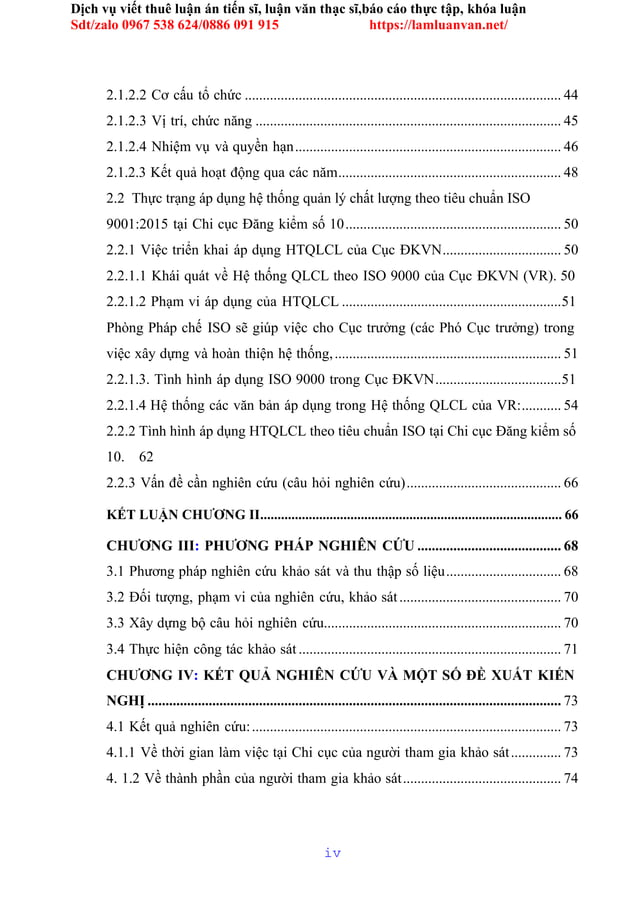 Đề tài luận văn 2024 Đánh giá hiệu quả của hệ thống quản lý chất lượng ISO 90012015 tại Chi cục ...
