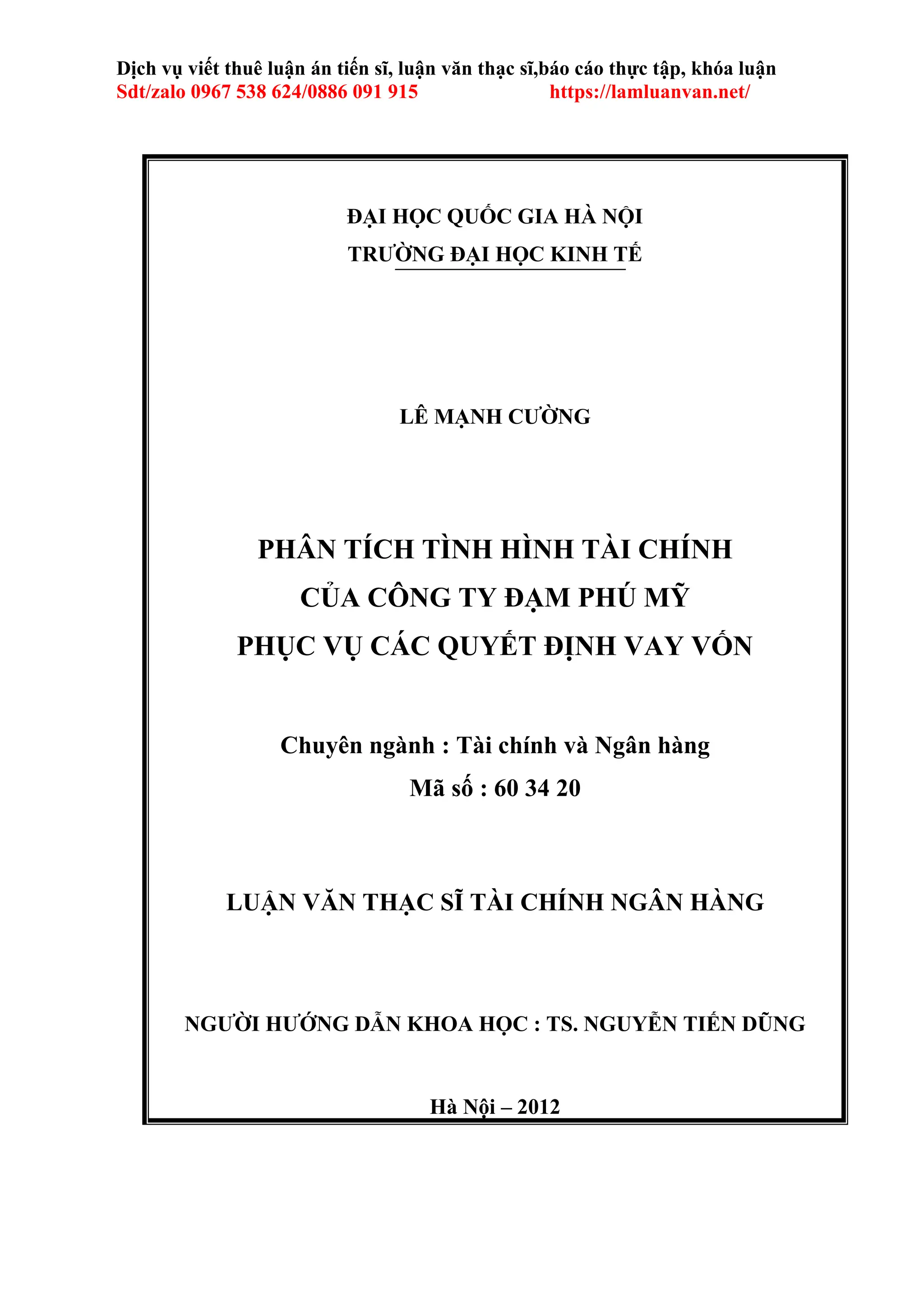 Đề tài luận văn 2024 Phân tích tình hình tài chính của Công ty Đạm Phú Mỹ phục vụ các quyết định ...
