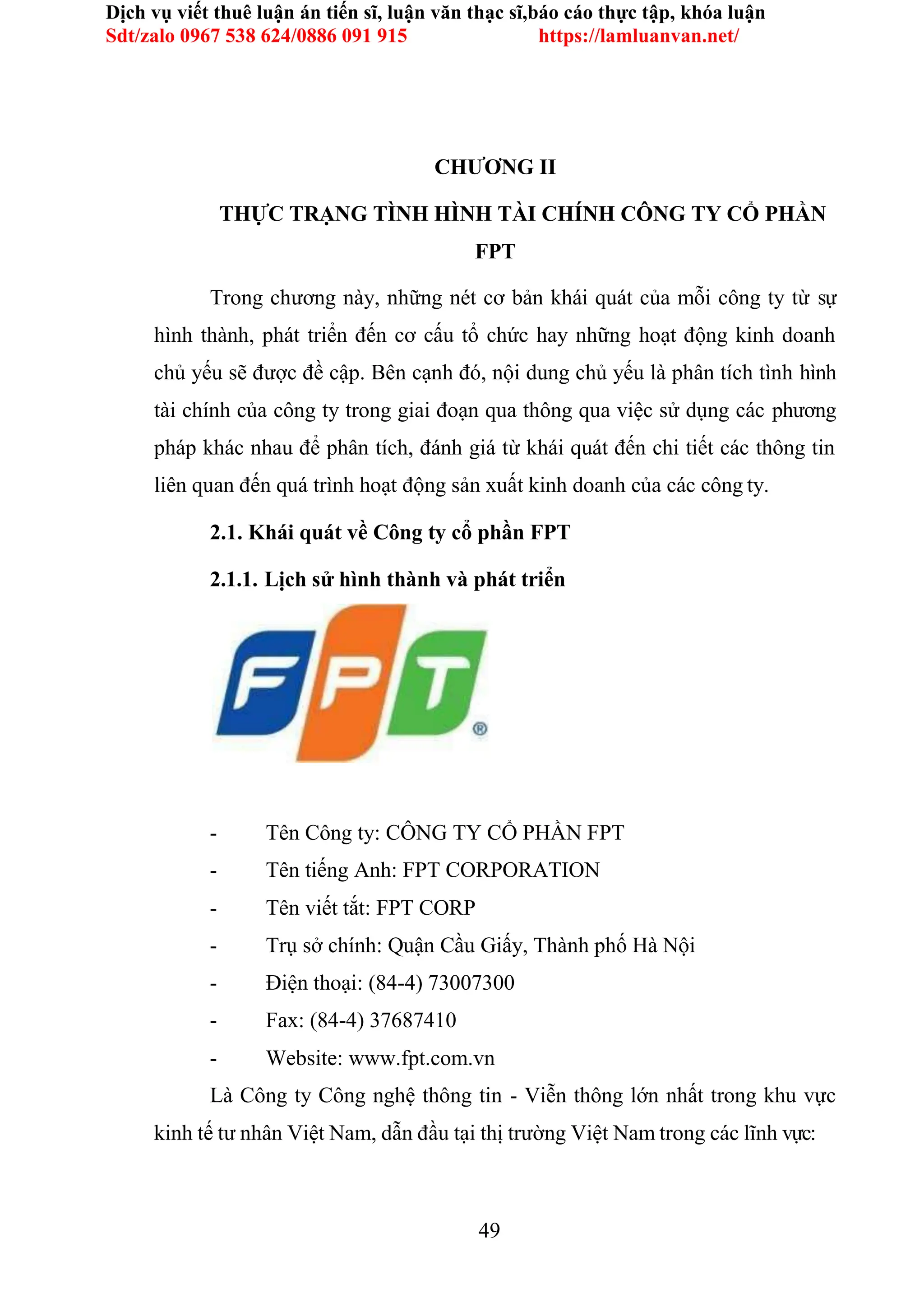 Đề tài luận văn 2024 Phân tích tình hình tài chính tại Công ty Cổ phần FPT | DOCX