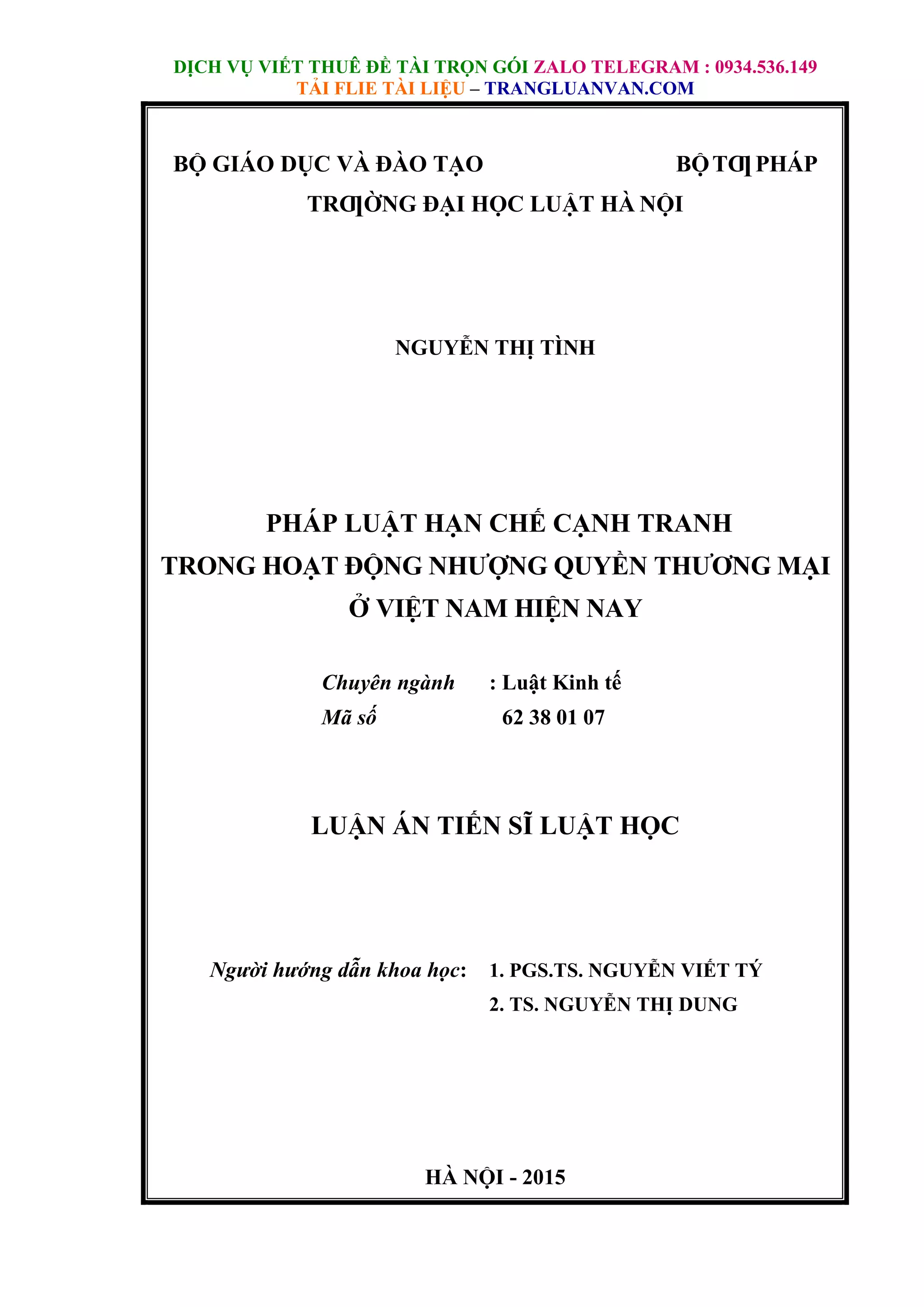 Luận Văn Pháp Luật Hạn Chế Cạnh Tranh Trong Hoạt Động Nhượng Quyền Thương Mại Ở Việt Nam | DOCX