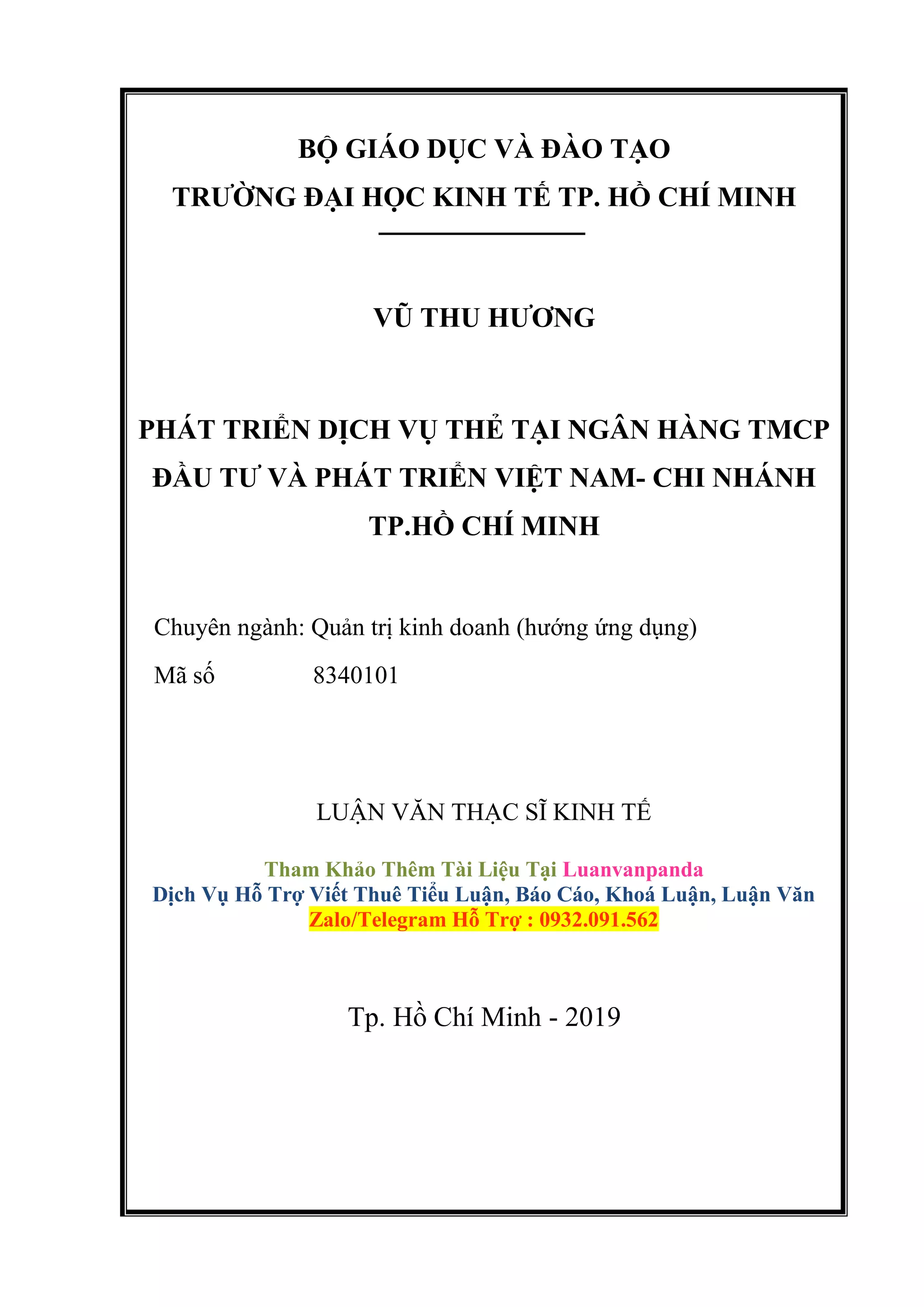 Luận Văn Phát Triển Dịch Vụ Thẻ Tại Ngân Hàng BIDV | DOCX