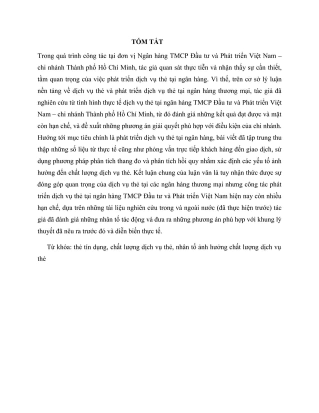 Luận Văn Phát Triển Dịch Vụ Thẻ Tại Ngân Hàng BIDV | DOCX