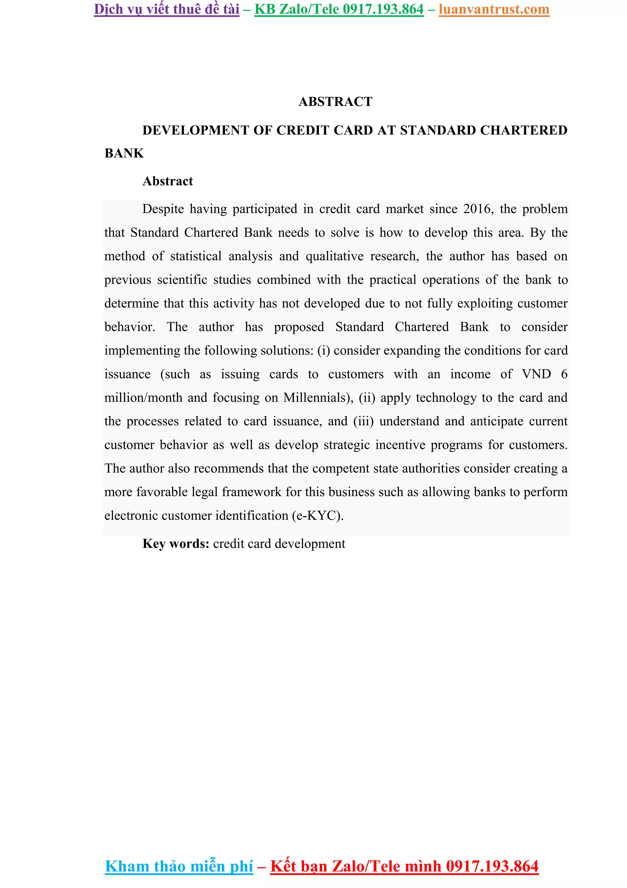 Luận Văn Phát Triển Thẻ Tín Dụng Tại Ngân Hàng Standard Chartered.doc
