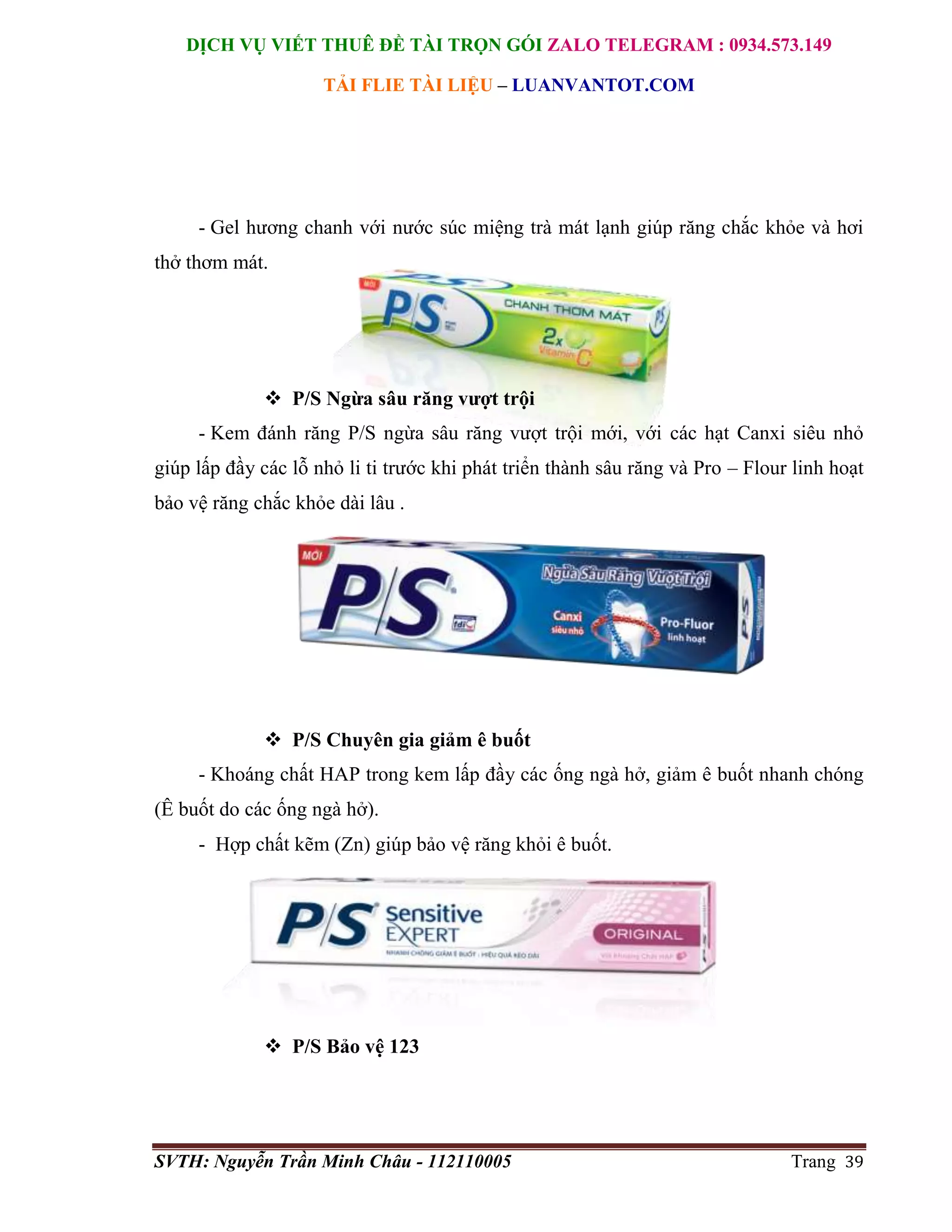 Luận Văn Thạc Sĩ Hoạt Động Marketing Mix Cho Sản Phẩm Kem Đánh Răng PS. | DOCX