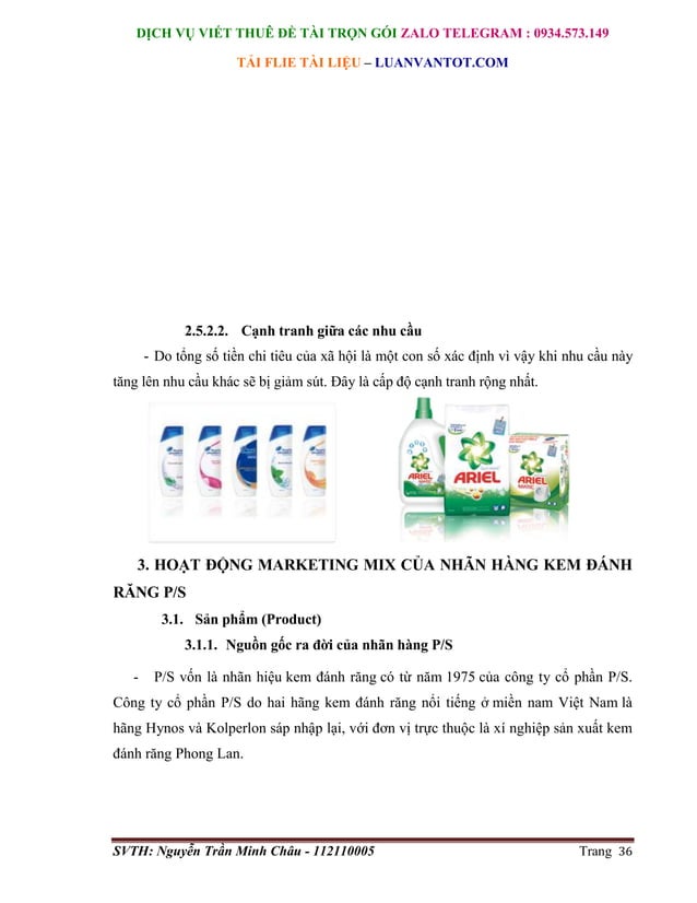 Luận Văn Thạc Sĩ Hoạt Động Marketing Mix Cho Sản Phẩm Kem Đánh Răng PS. | DOCX