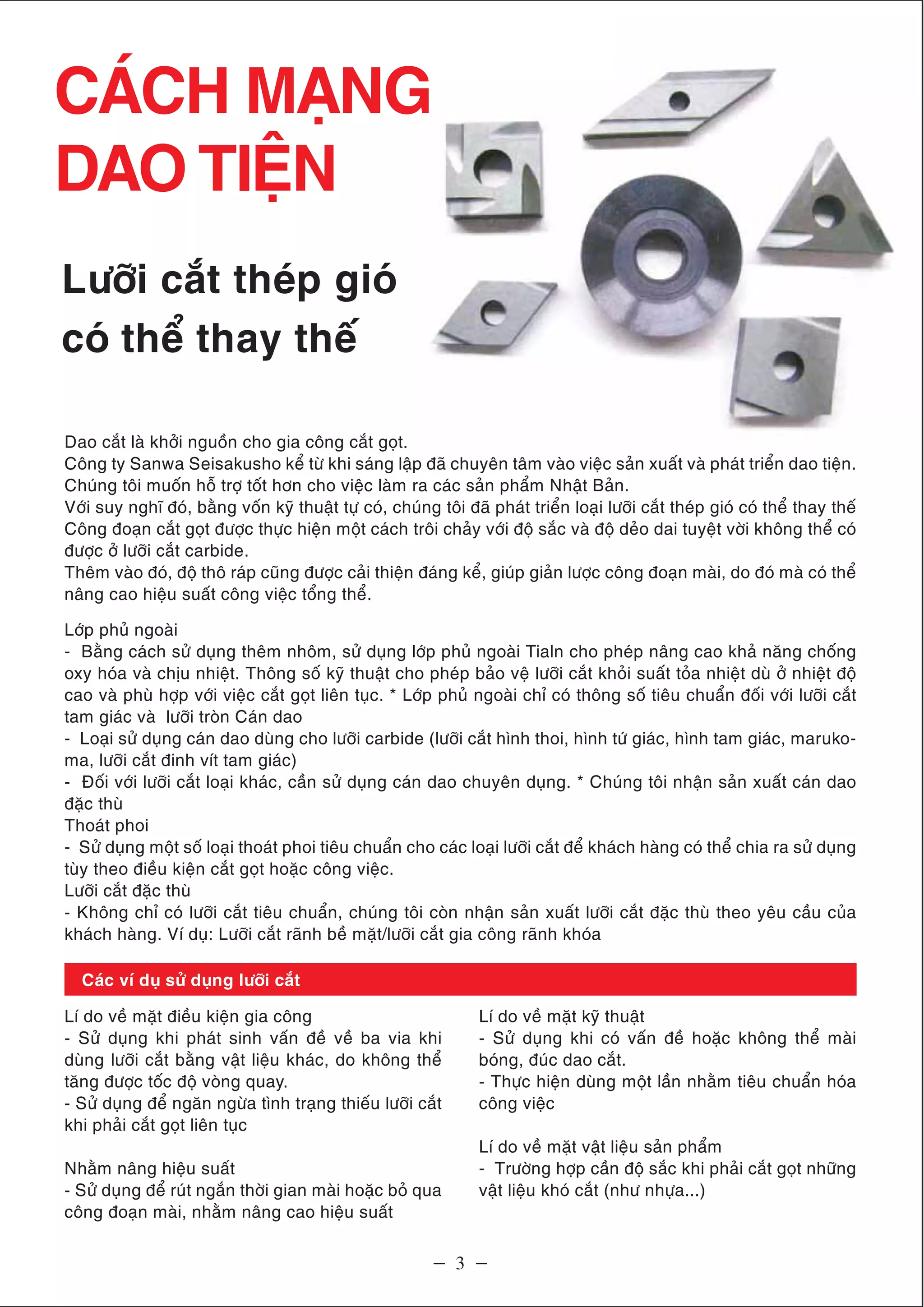Lưỡi cắt - Sanwa Seisakusho catalogue - Vietnamese | PDF