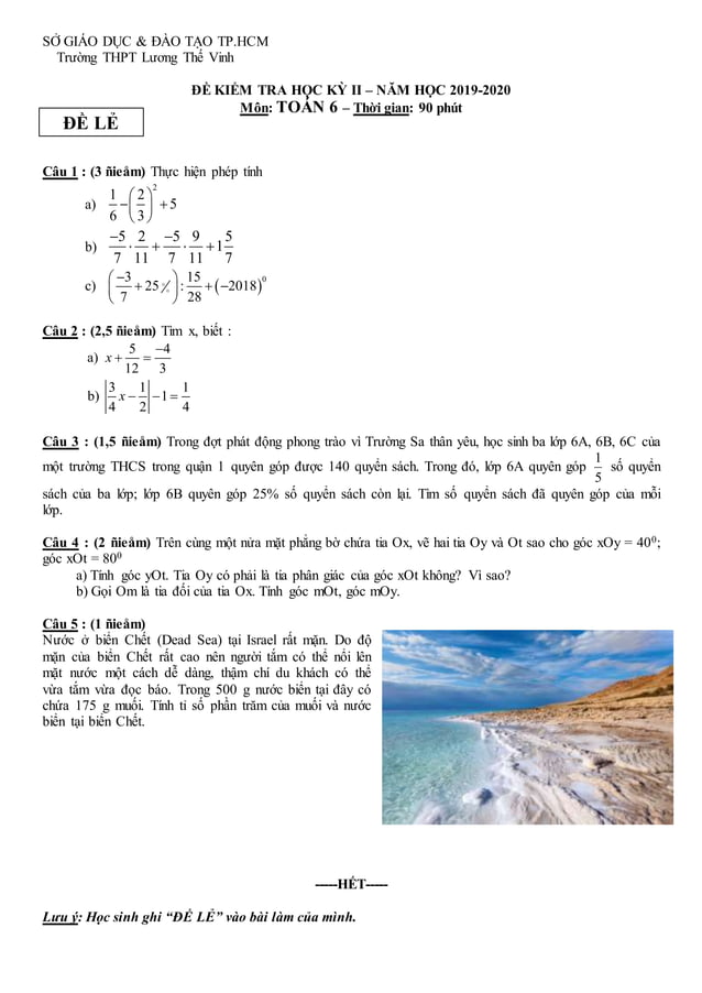 Đề Thi HK2 Toán 6 - THCS Lương Thế Vinh | DOCX